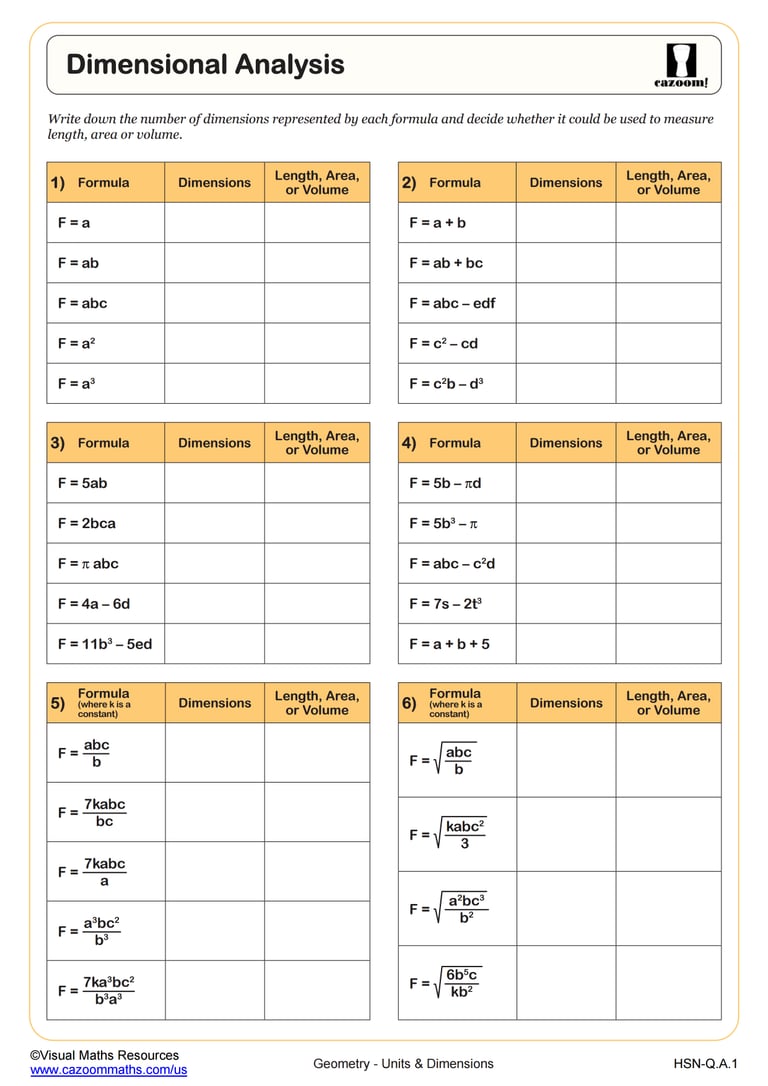 Dimensional Analysis Worksheet | Algebra II PDF Worksheets