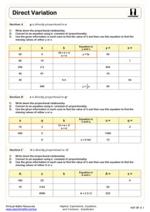 Direct Variation Worksheet | PDF Printable Algebra Worksheet