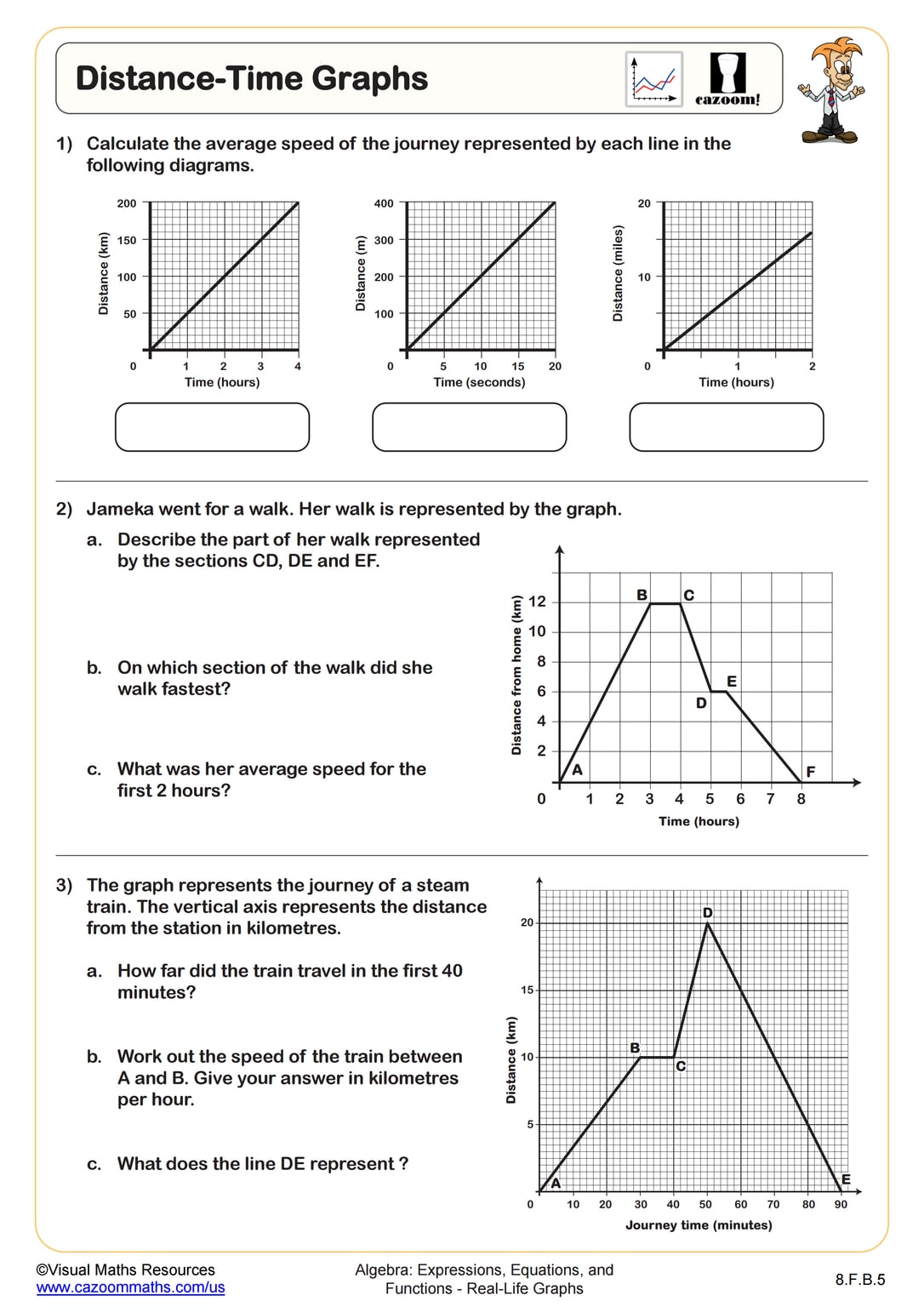 Distance, Speed, and Time (A) Worksheet | 7th Grade PDF Worksheets