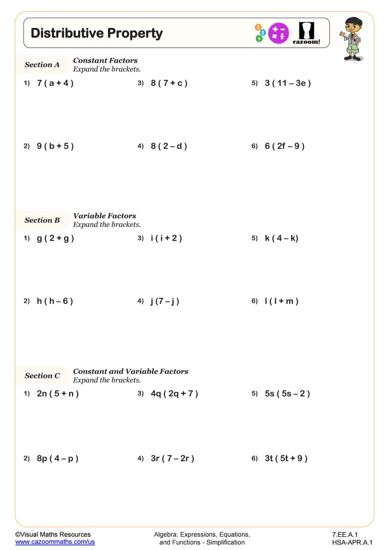 Distributive Property Worksheet | Fun and Engaging 7th Grade PDF Worksheets