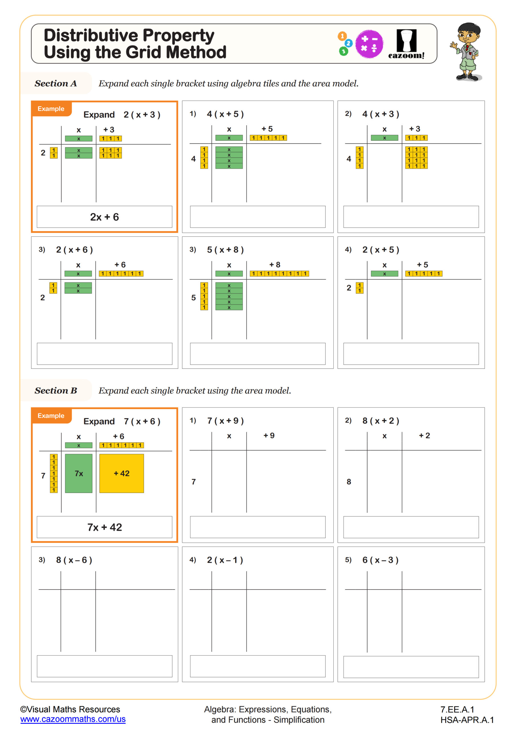 Simplify - Using Algebra Tiles Worksheet | Fun and Engaging 6th Grade ...