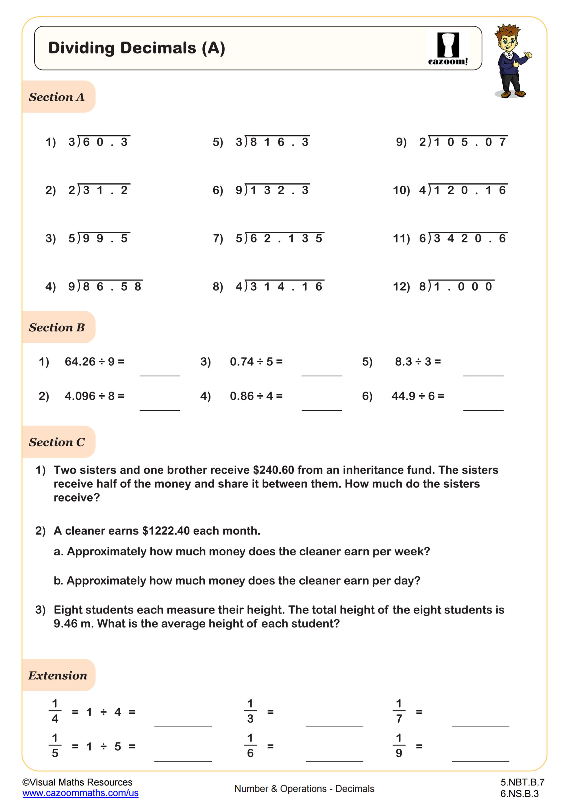 6th Grade Decimals Worksheets | PDF Printable Worksheets | Cazoom Math