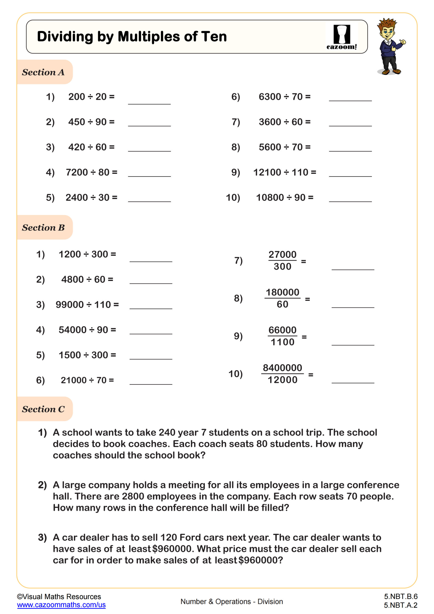Dividing by Multiples of Ten Worksheet | Fun and Engaging 5th Grade PDF ...