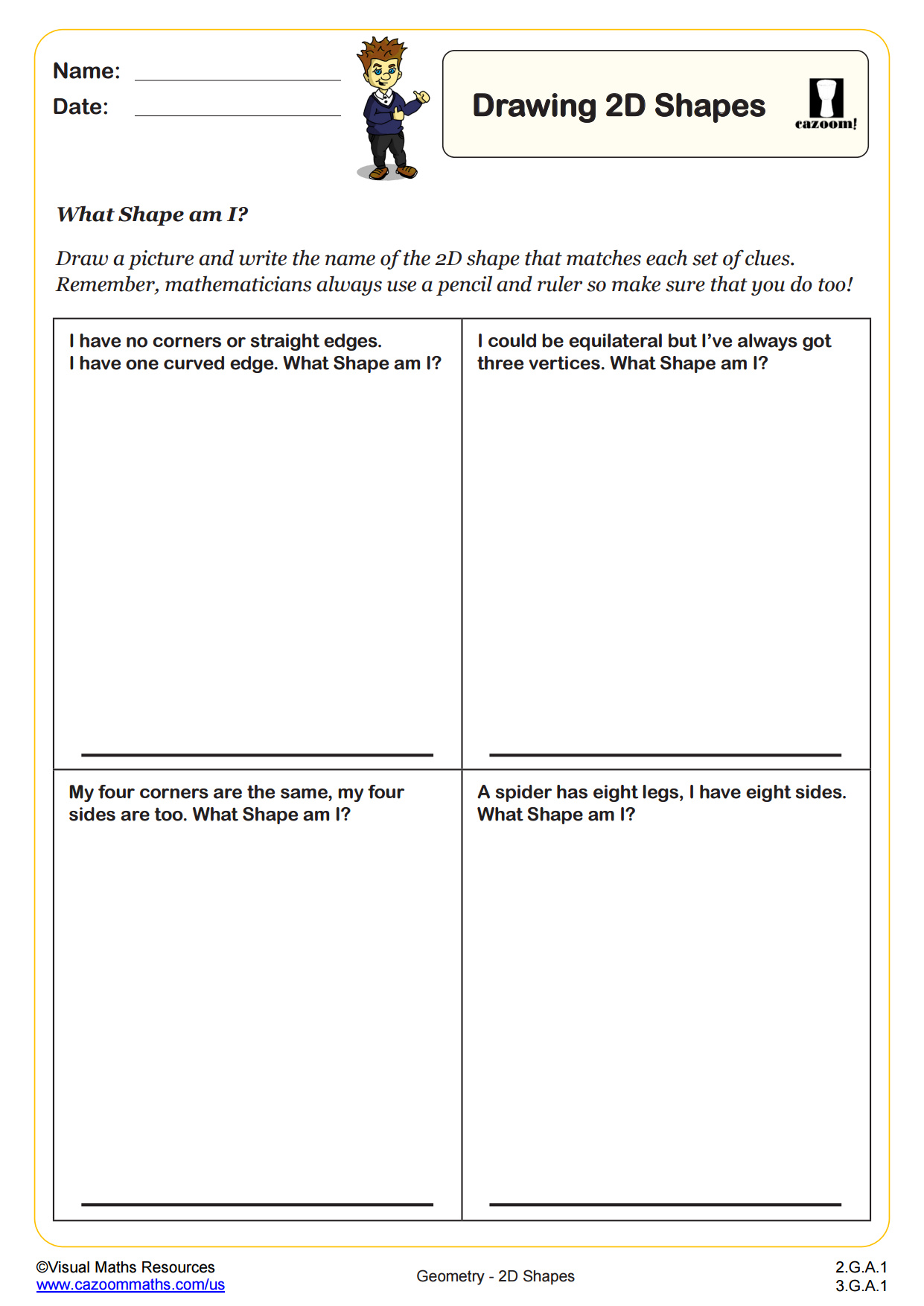 Drawing 2D Shapes | 2nd Grade PDF Geometry Worksheets