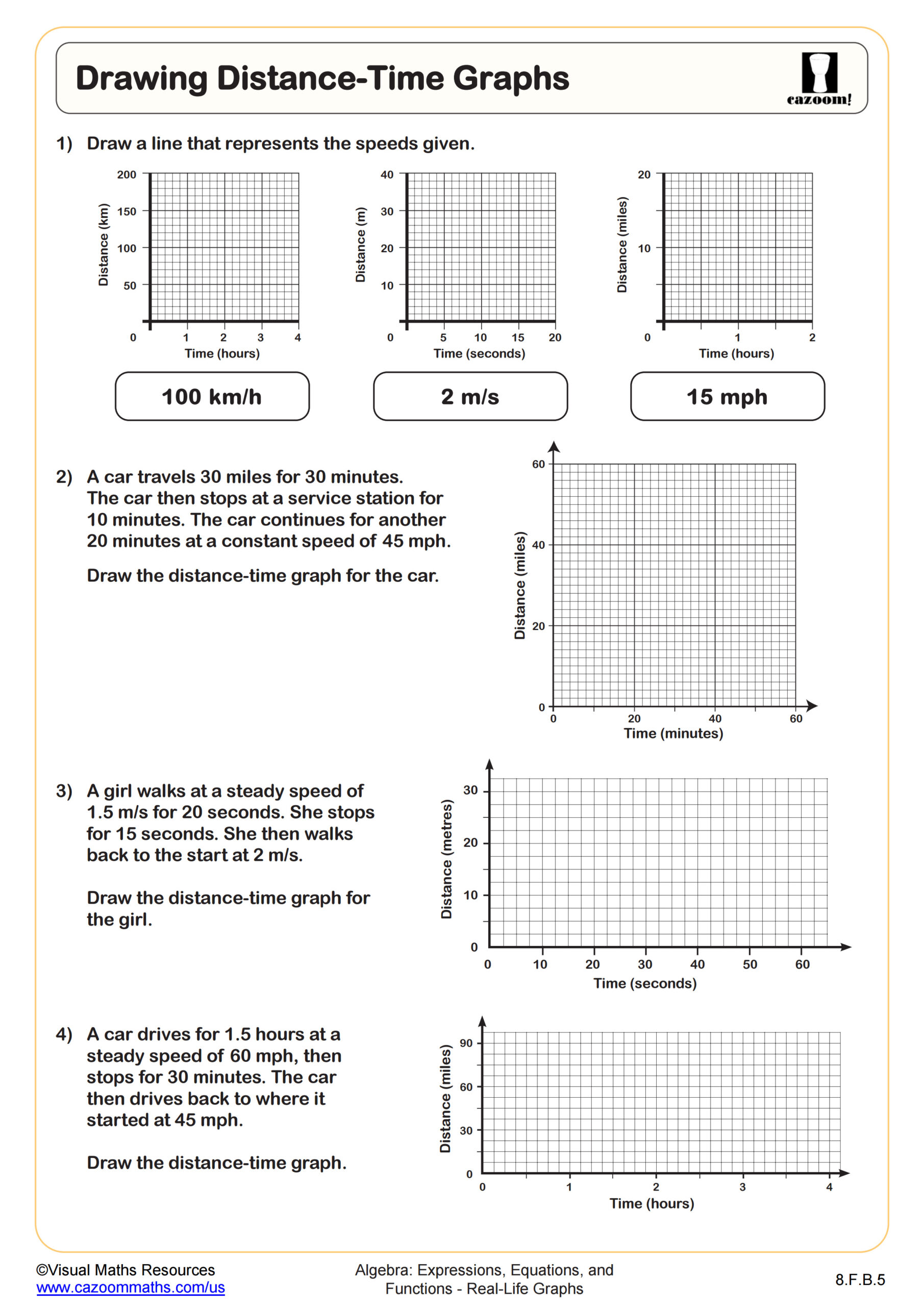 Distance-Time Graphs Worksheet | PDF Printable Algebra Worksheet ...