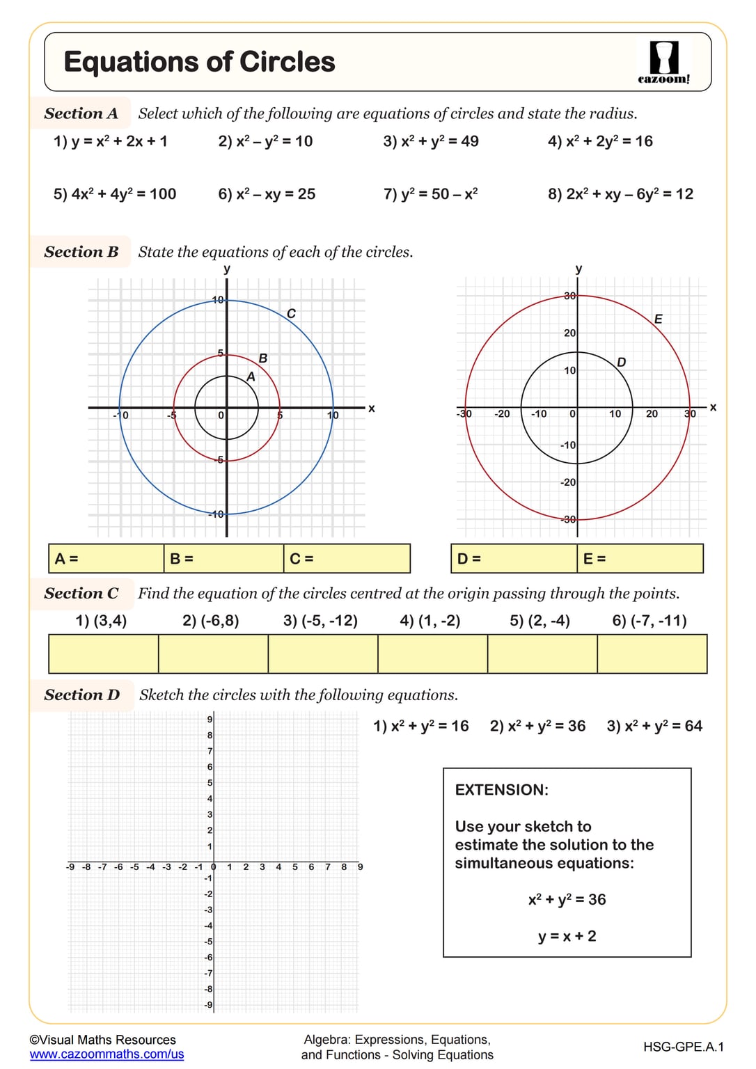 Equations of Lines Tangent to Circles Worksheet | PDF Printable Algebra ...