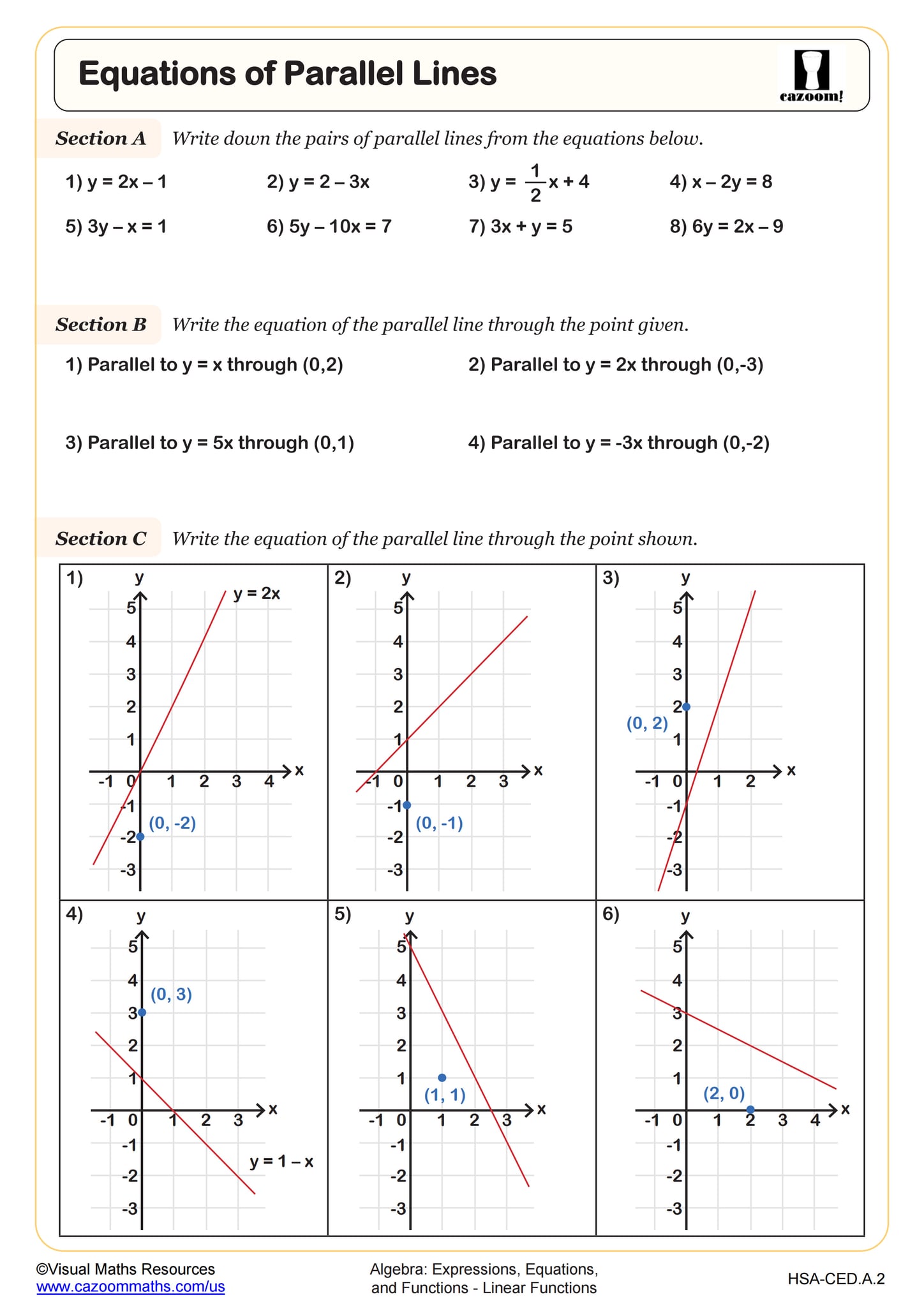 Equations of Parallel Lines Worksheet | Algebra I PDF Worksheets