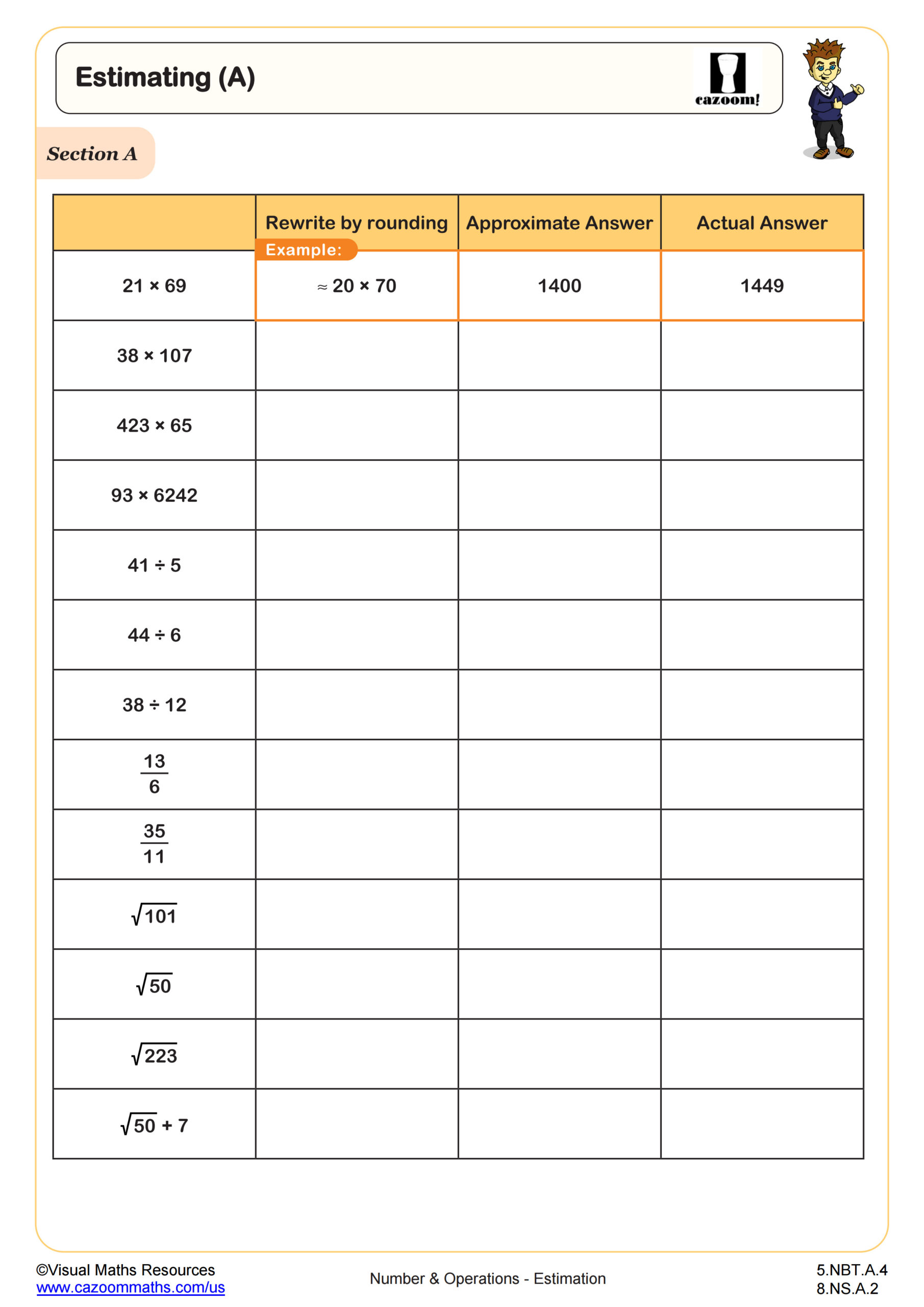Estimating (A) Worksheet | Fun and Engaging 5th Grade PDF Worksheets ...