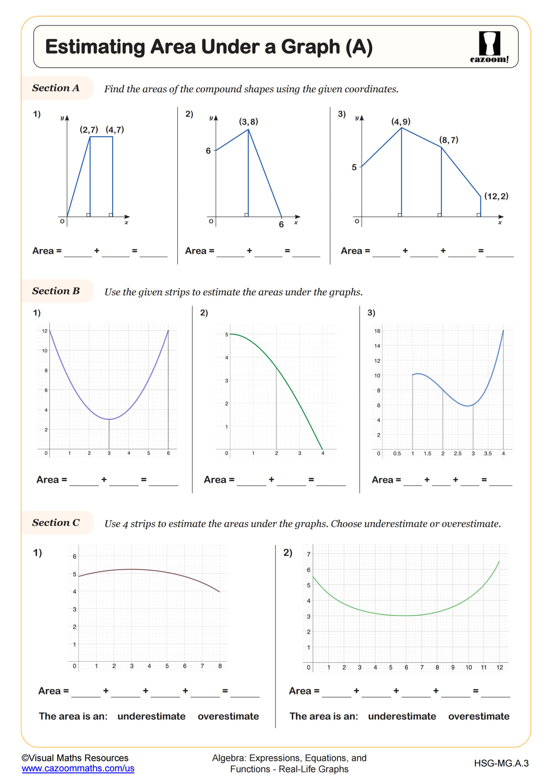 Estimating Area Under a Graph (A) Worksheet | Fun and Engaging Algebra I PDF Worksheets | Cazoom ...