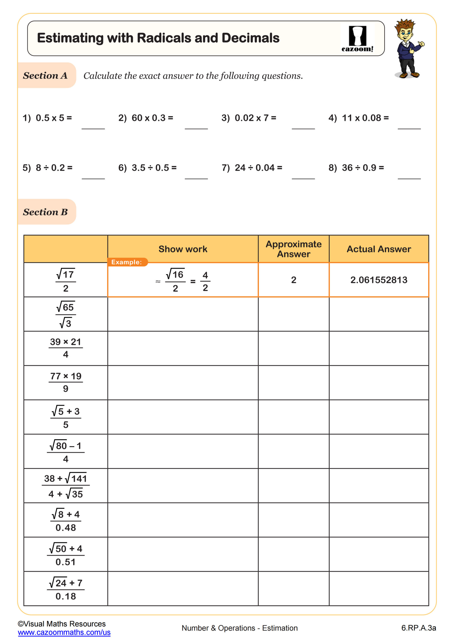 Estimating with Radicals and Decimals Worksheet | Fun and Engaging 8th ...