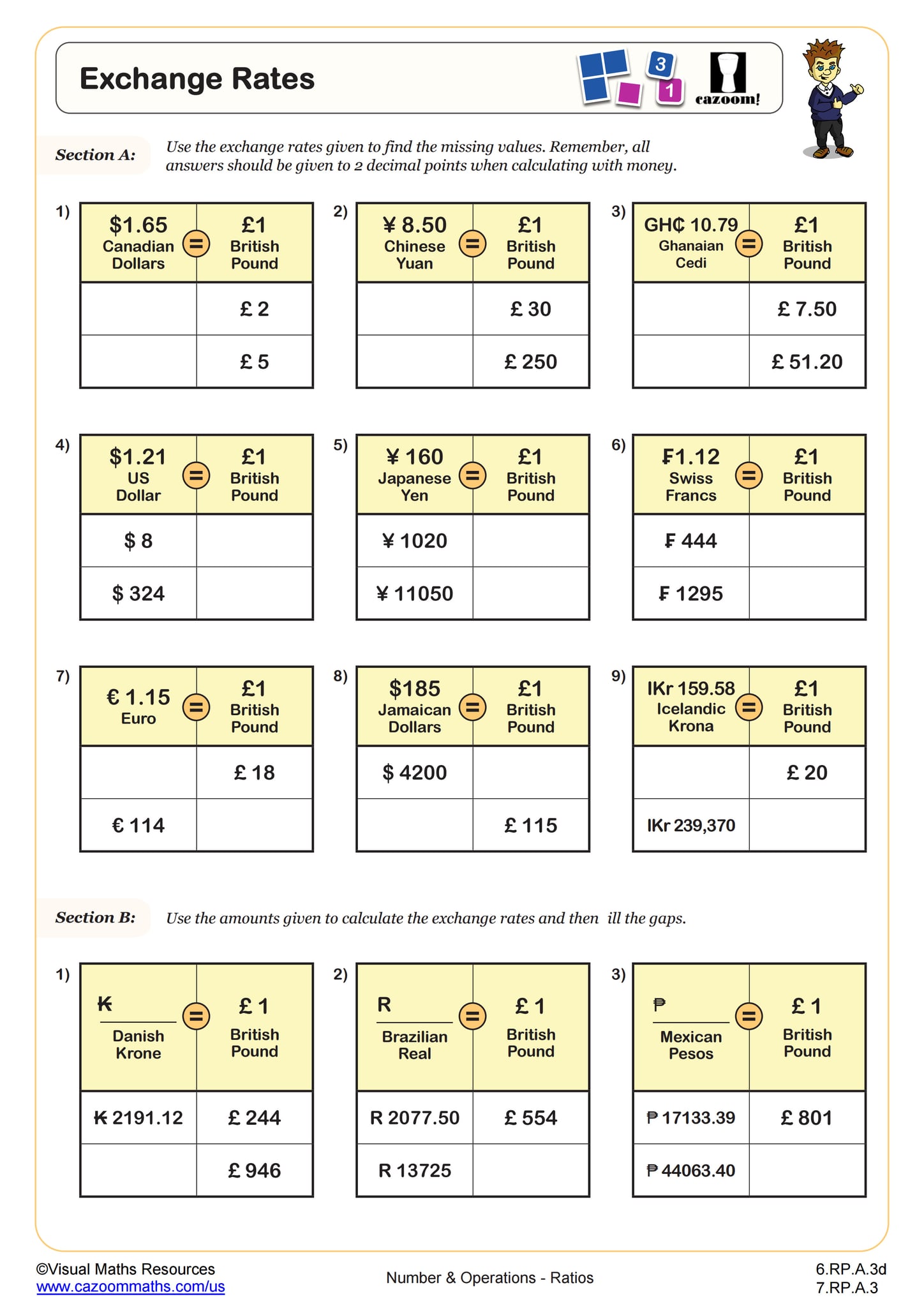 Exchange Rates Worksheet | PDF Printable Number & Operations Worksheet