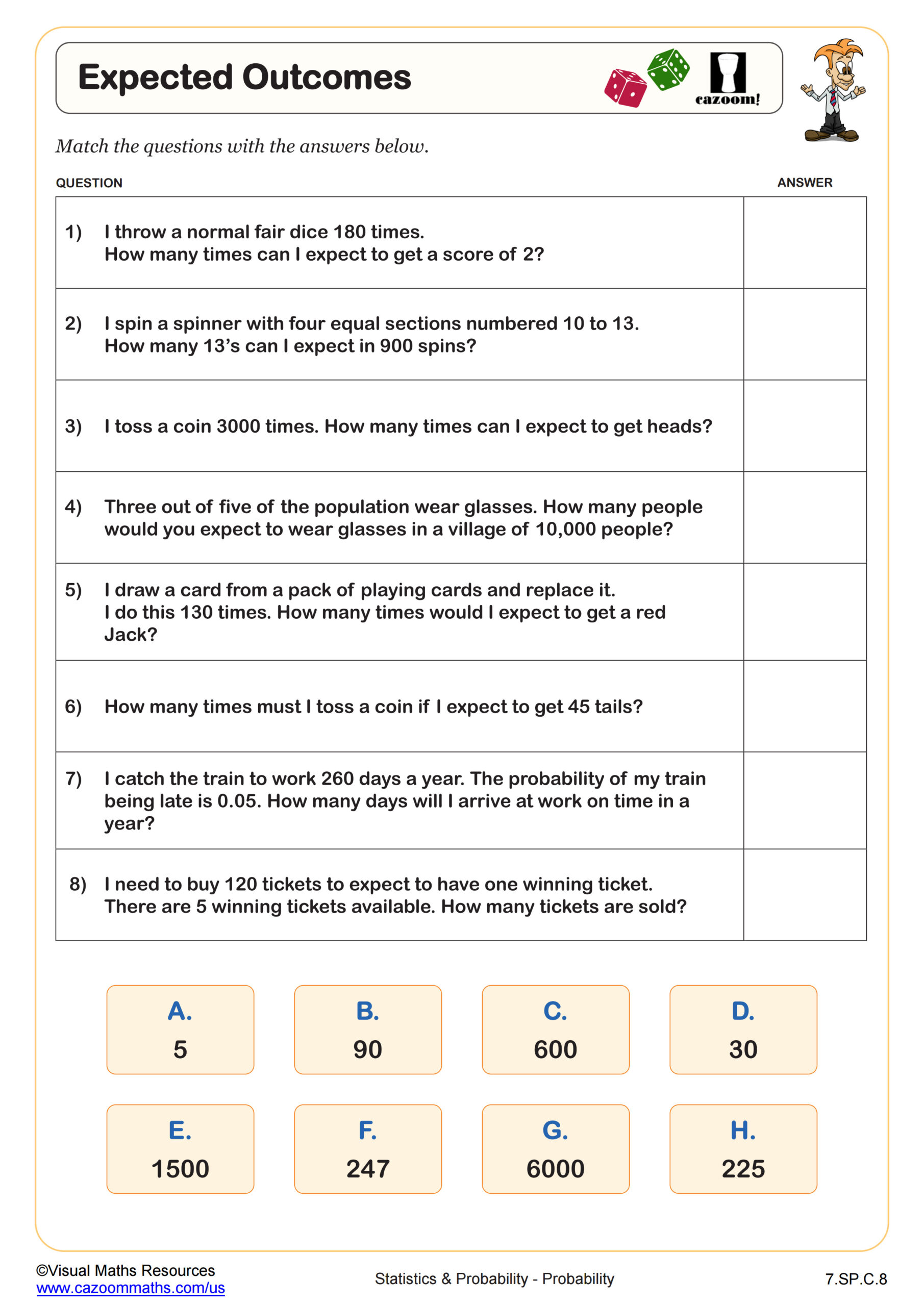 Probability with a Deck of Cards Worksheet | PDF Printable Statistics ...