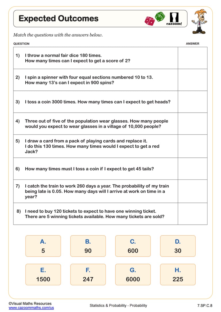 Experimental Probability Worksheet | Fun and Engaging 7th Grade PDF ...
