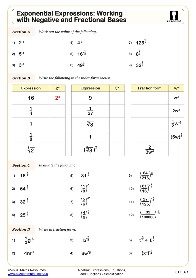 Exponential Expressions: Multiplying and Dividing Pyramids Worksheet ...