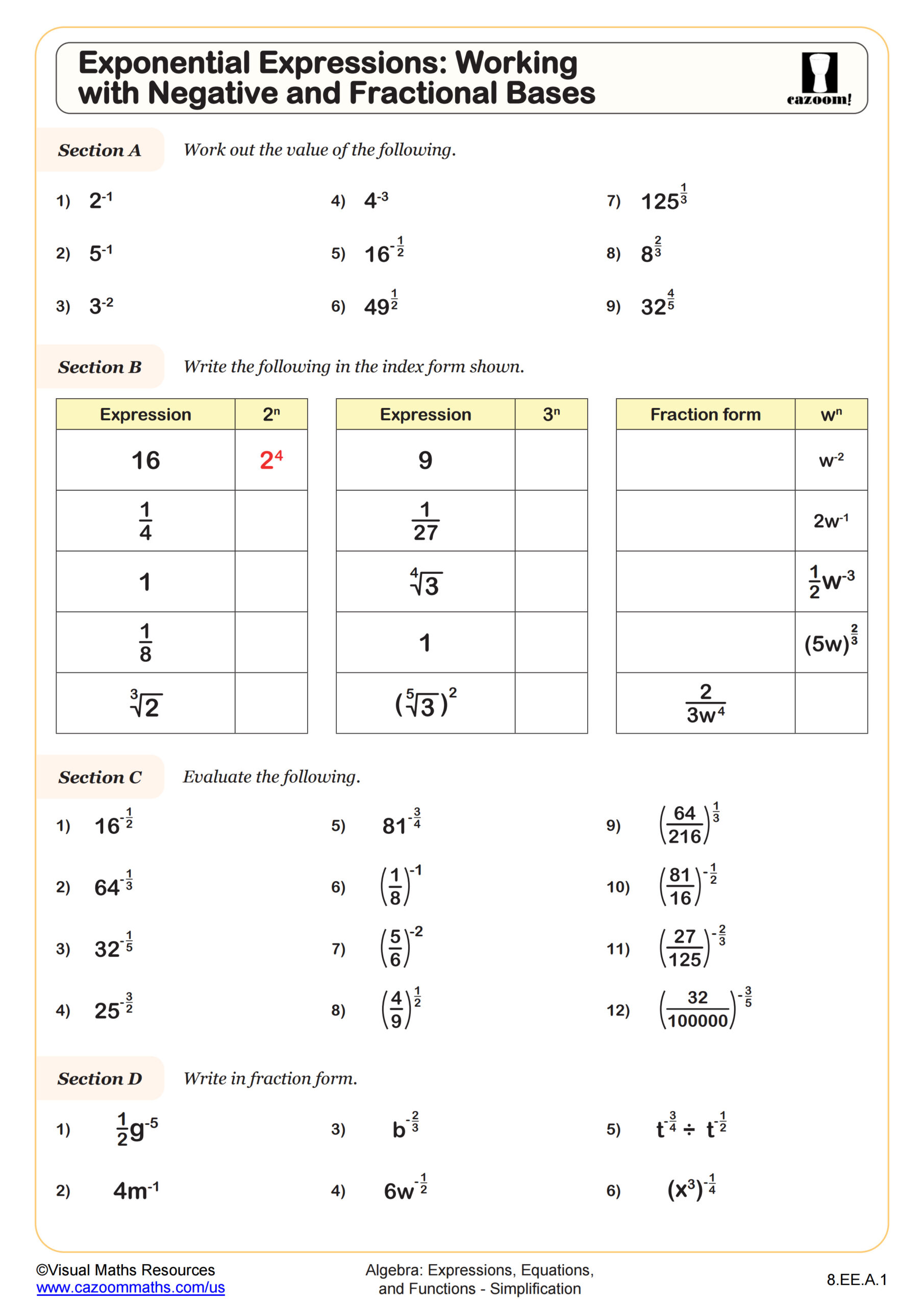 Exponential Expressions: Multiplying and Dividing Pyramids Worksheet ...
