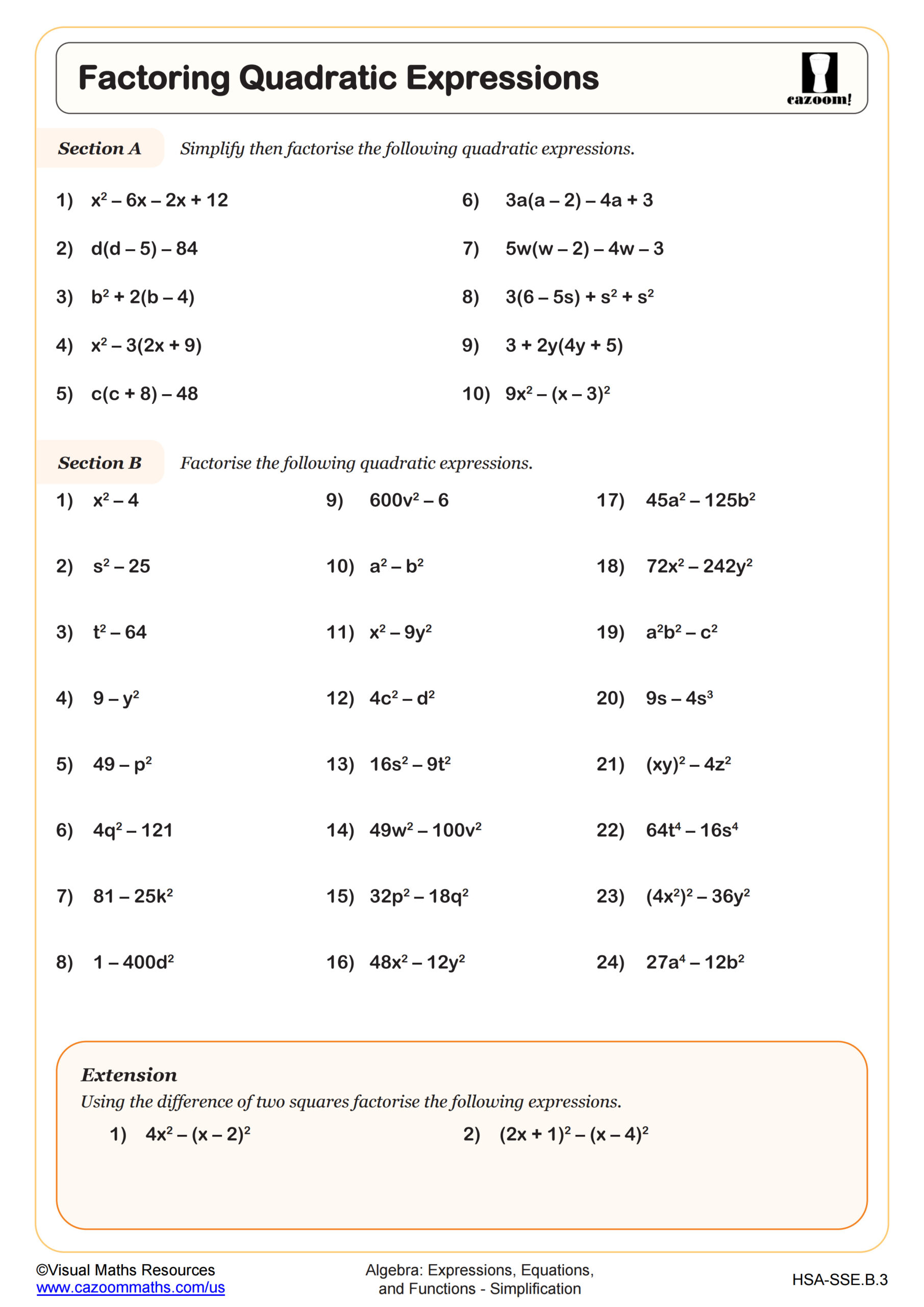 Factoring Trinomials Worksheet | PDF Printable Algebra Worksheet ...