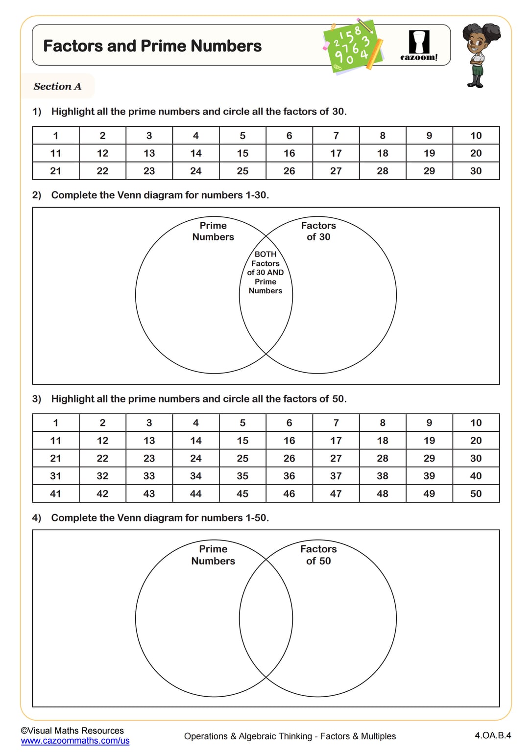 Factors and Prime Numbers Worksheet | Fun and Engaging 4th Grade PDF ...