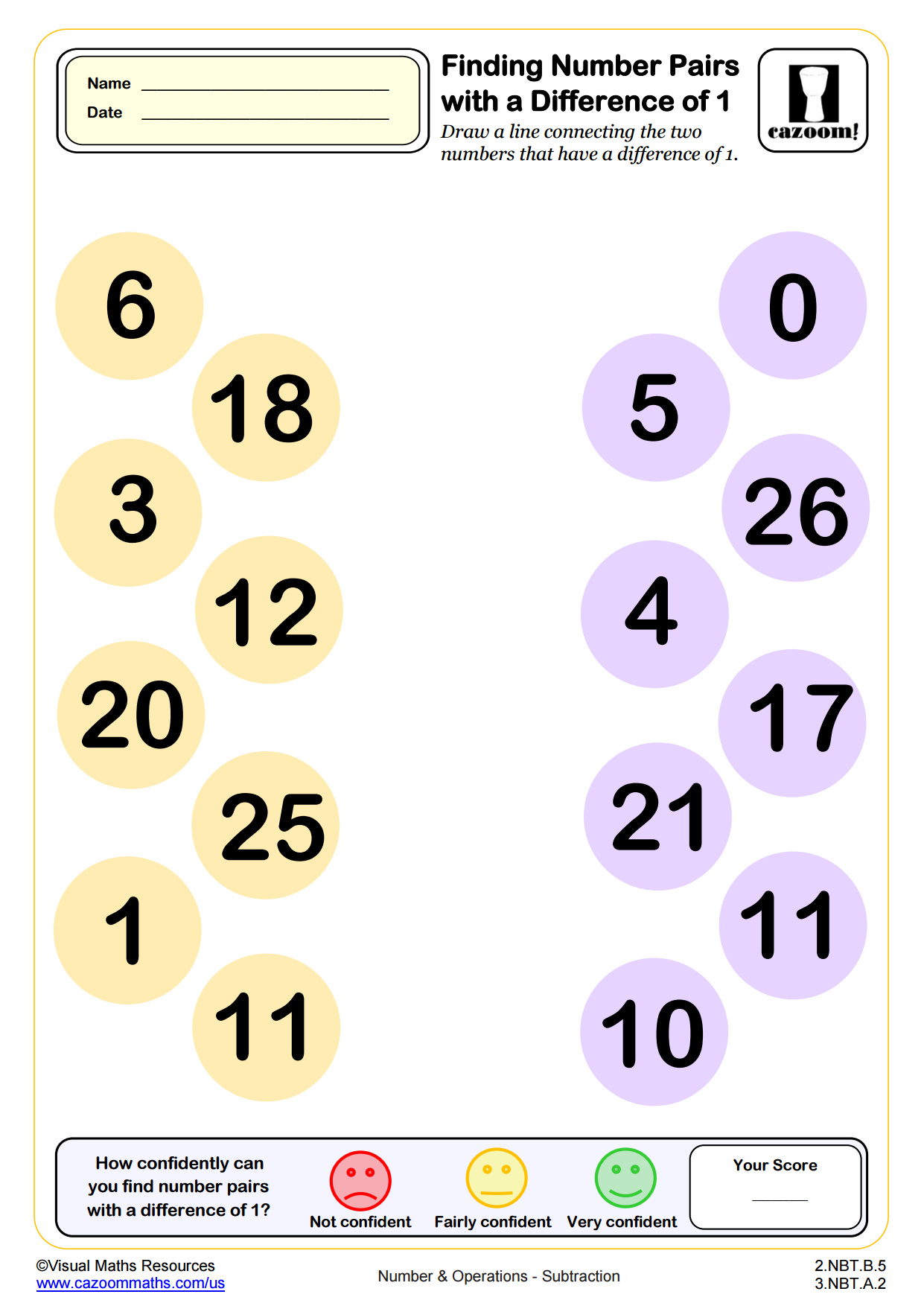 Find Number Pairs with a Difference of 1 | PDF printable Number and ...