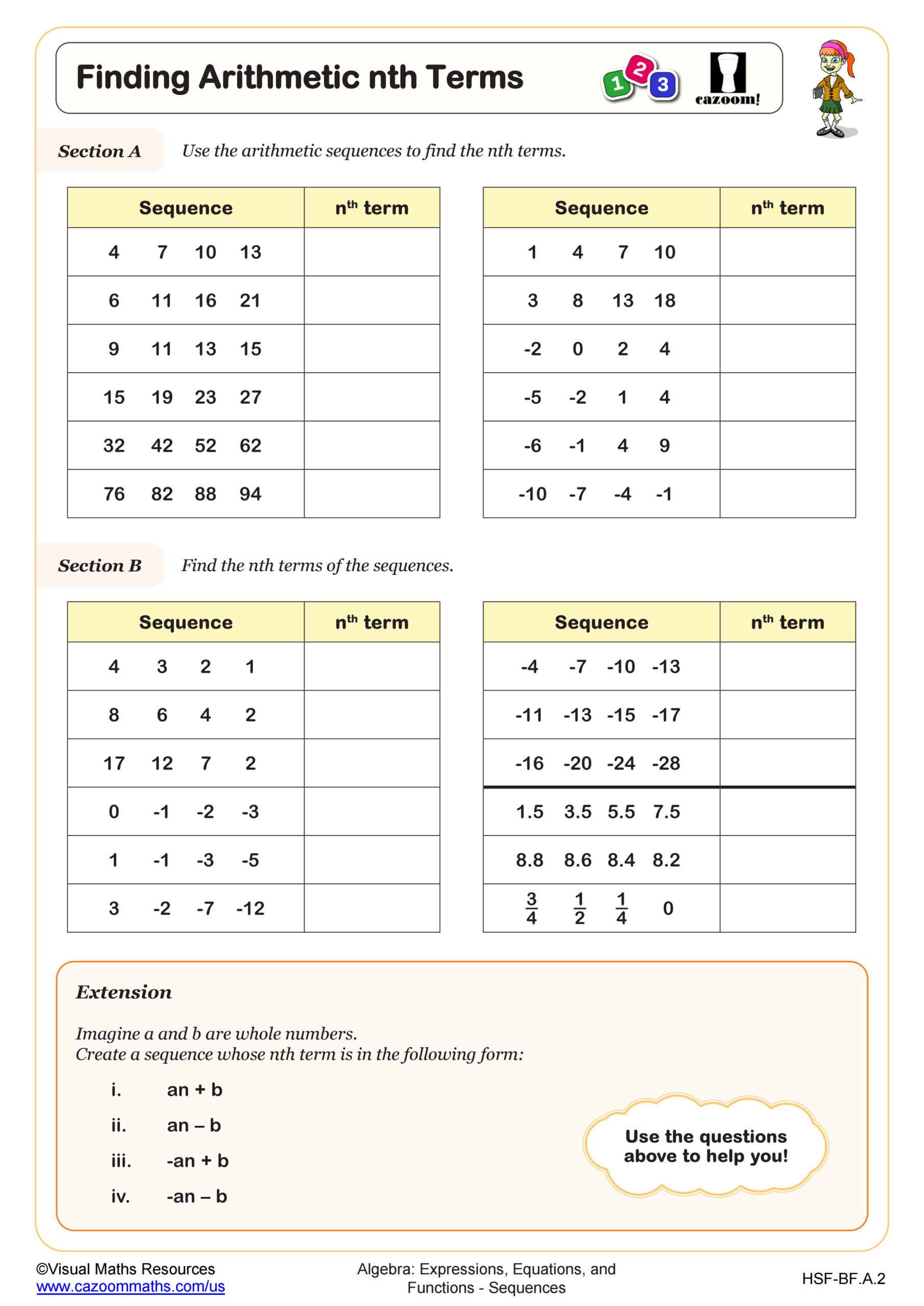 High School Sequences Worksheets | PDF Printable Worksheets | Cazoom Math