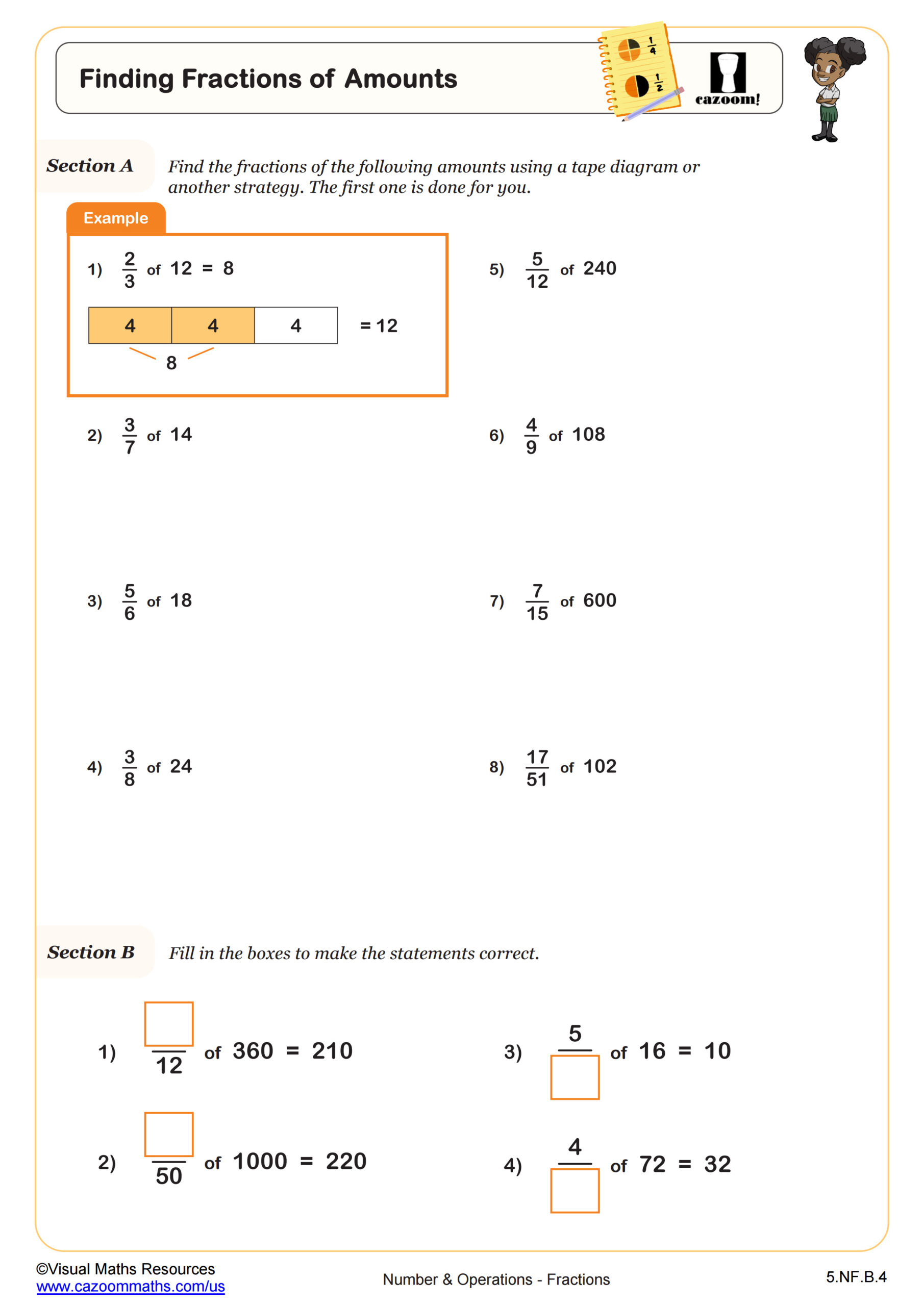 Finding Fractions of Amounts Worksheet | PDF Printable Number ...