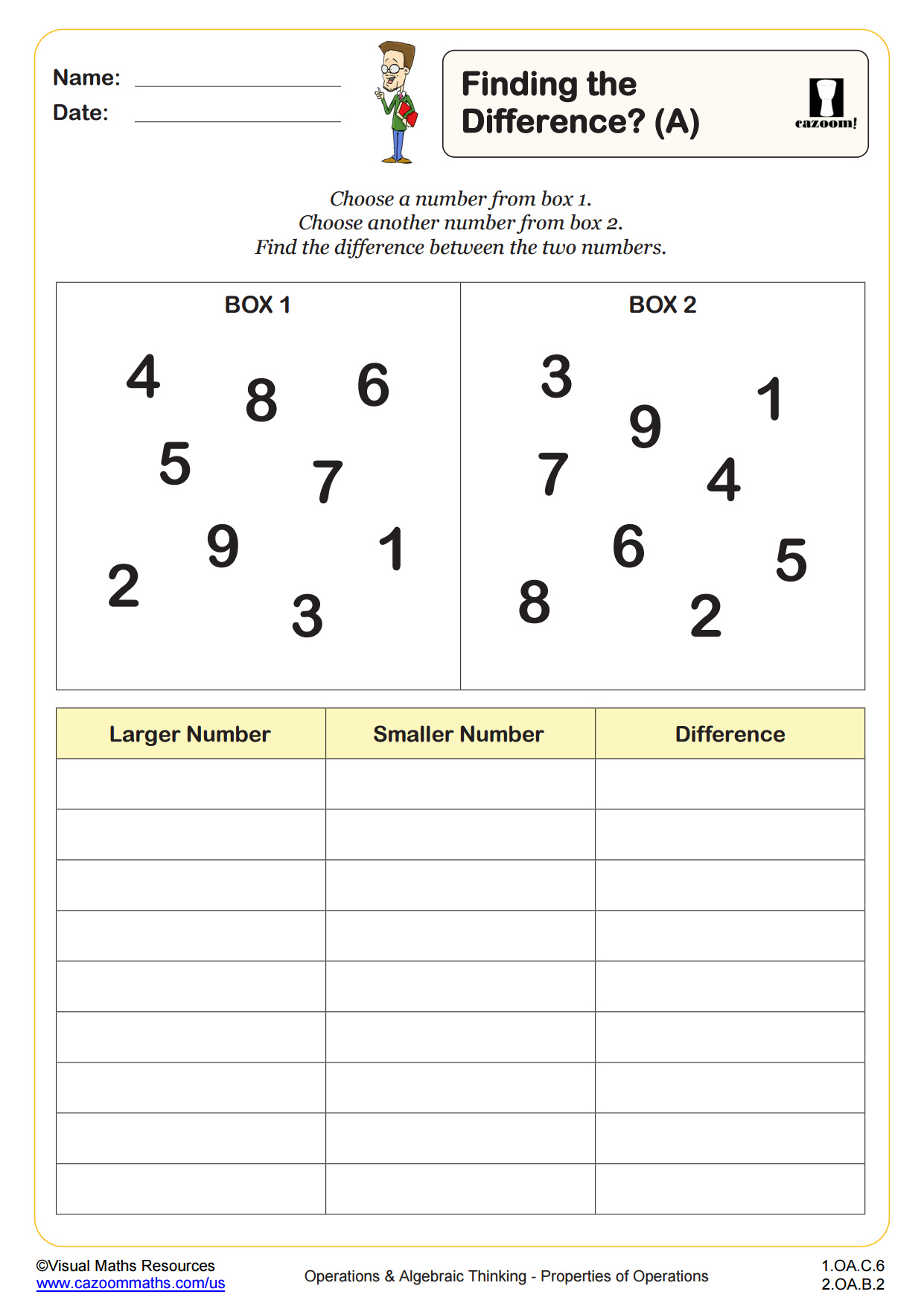Finding the Difference (A) | 1st Grade PDF Operations and Algebraic ...