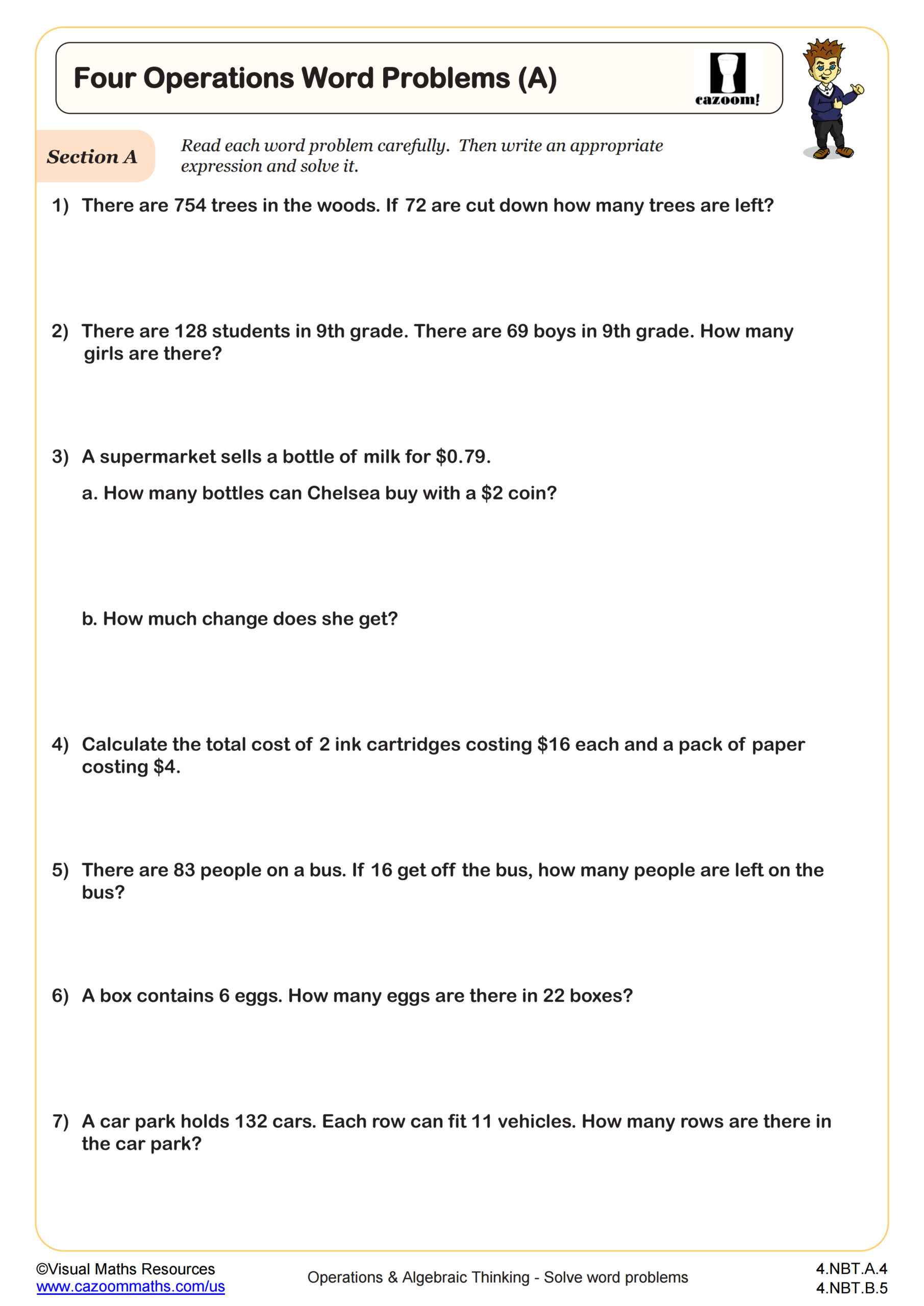 Four Operations Word Problems (A) Worksheet | PDF Printable Operations ...