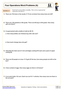 Four Operations Word Problems (C) Worksheet | PDF Printable Number ...