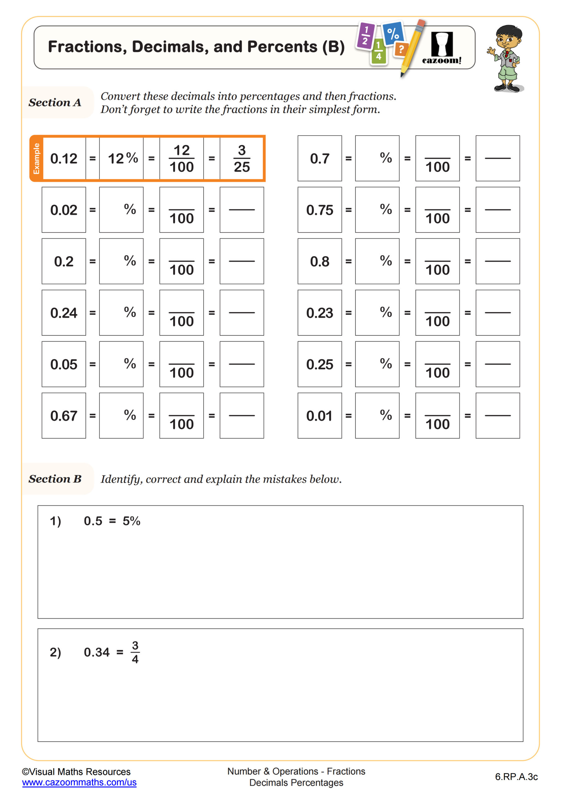 Converting Fractions, Decimals, and Percents (A) Worksheet | Fun and ...
