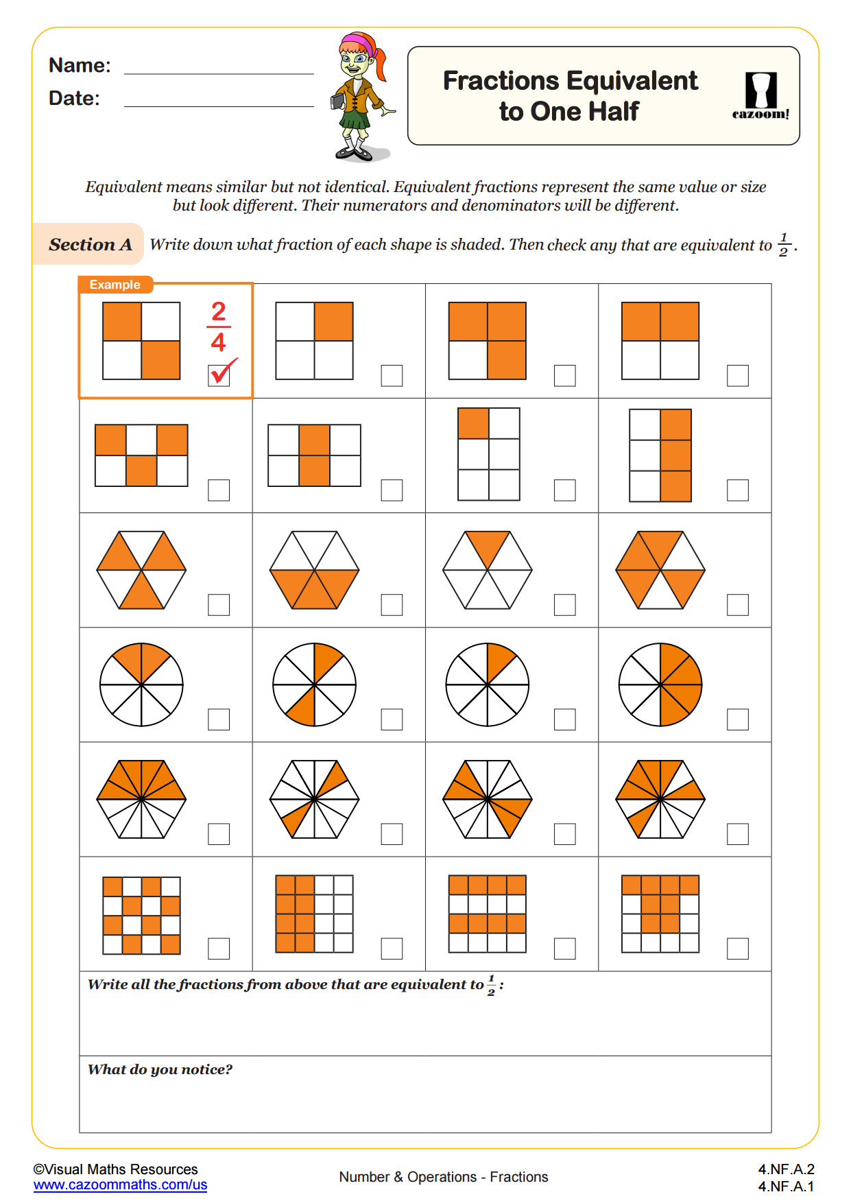 Fractions Equivalent to One Half | 4th Grade PDF Number and Operations ...