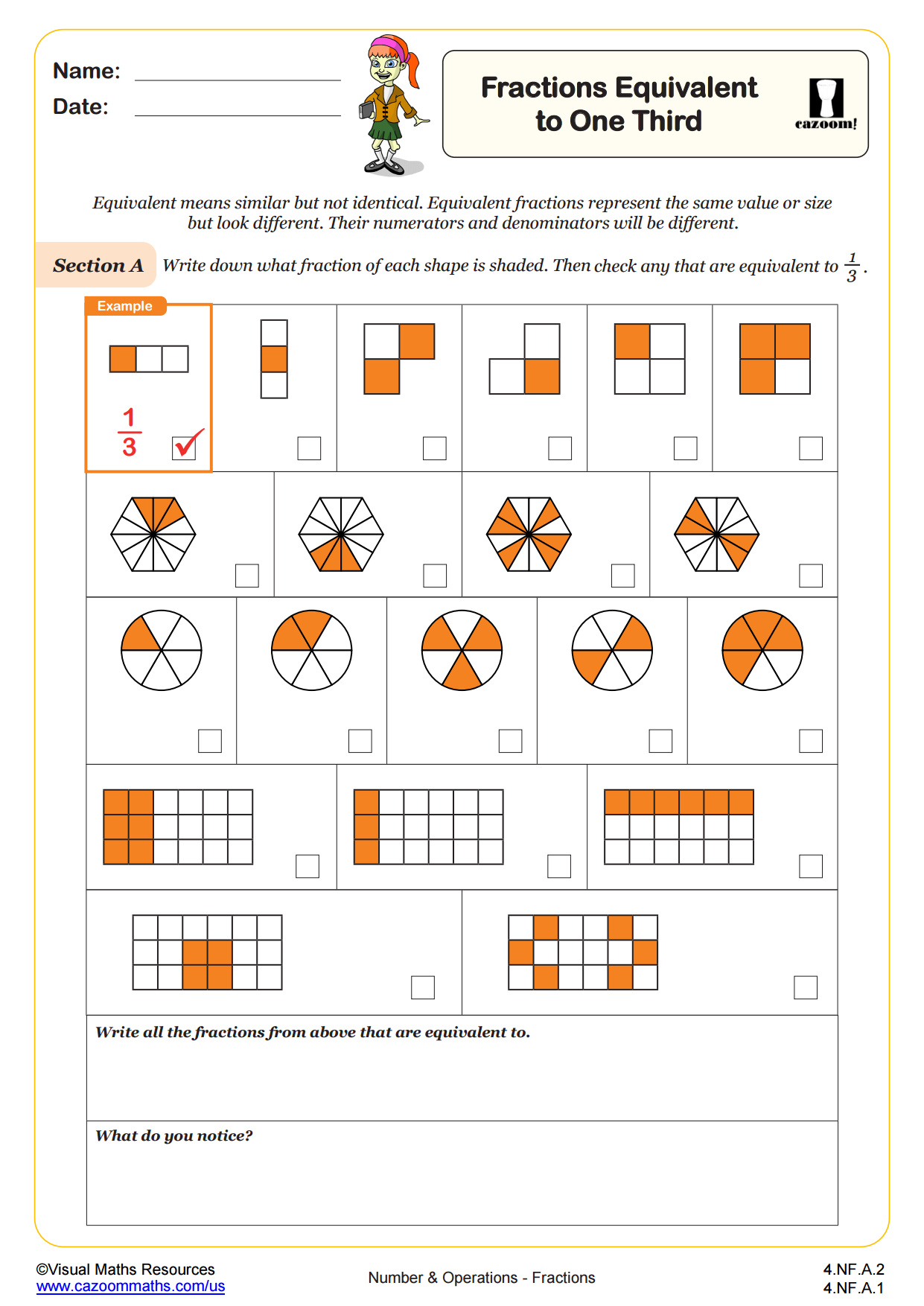 Fractions Equivalent to One Third | PDF printable Number and Operations ...