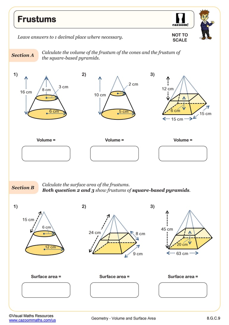 Frustums Worksheet | 8th Grade PDF Worksheets