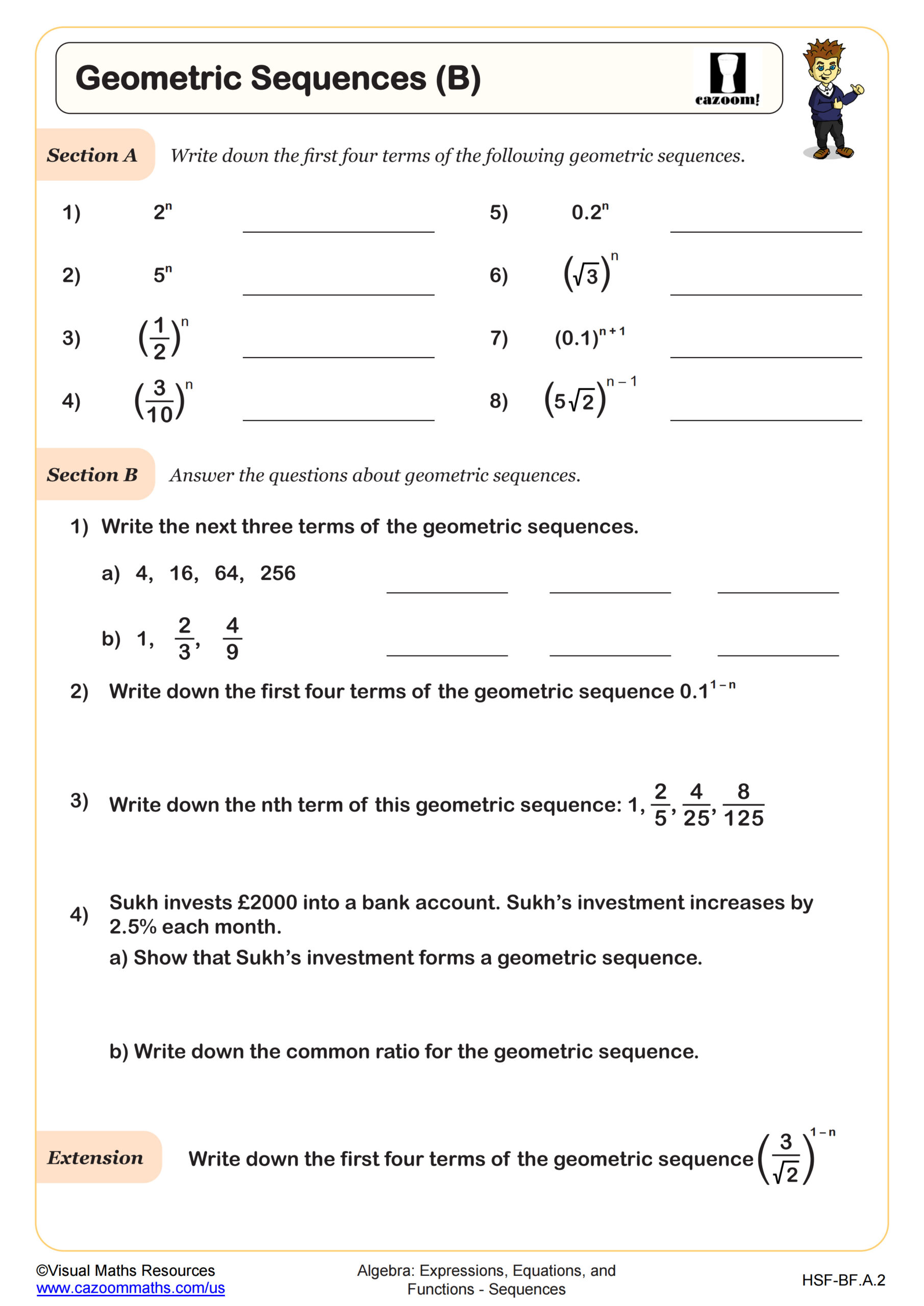 Geometric Sequences Worksheet | PDF Printable Algebra Worksheet ...