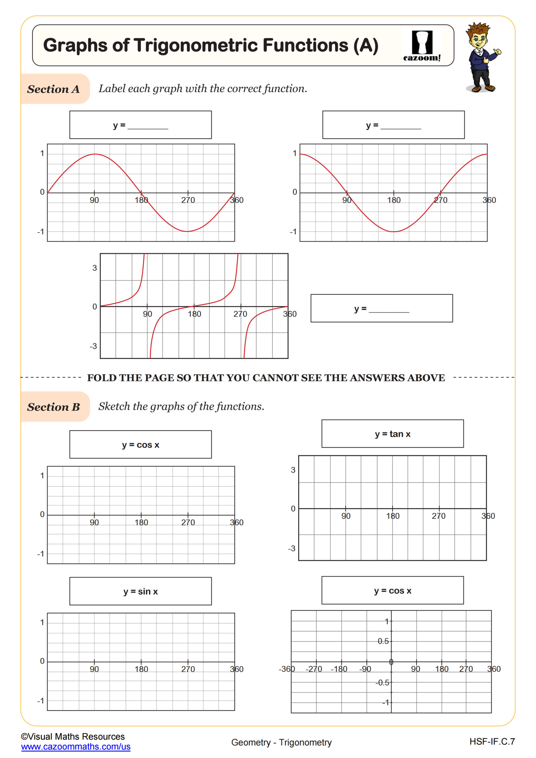 Graphs of Trigonometric Functions (A) Worksheet | Algebra II PDF ...