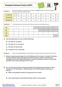 Greatest Common Factor (GCF) Worksheet | PDF Printable Operations ...