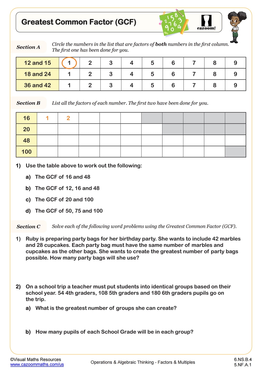 Greatest Common Factor Worksheet | Algebra I PDF Worksheets