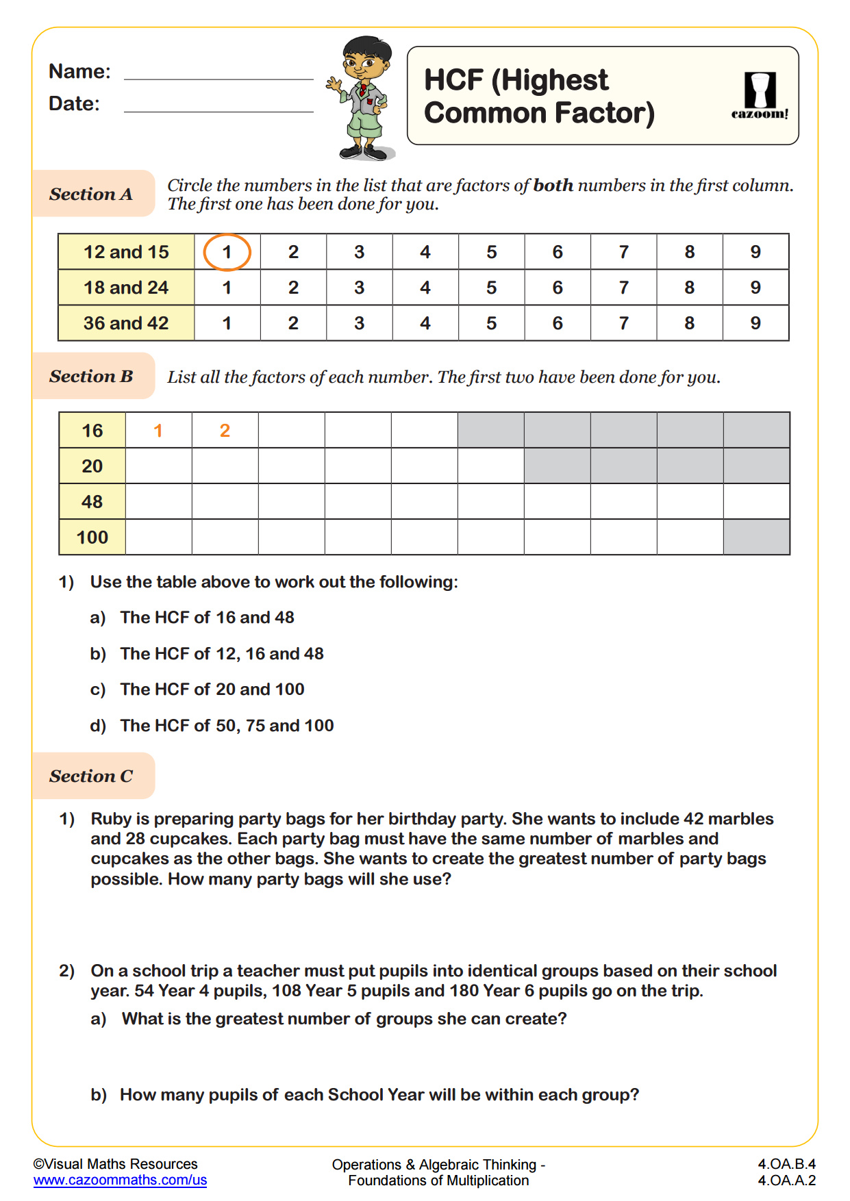 Factors & Multiples Worksheets With Answers | Printable PDF Math Worksheets | Cazoom Math