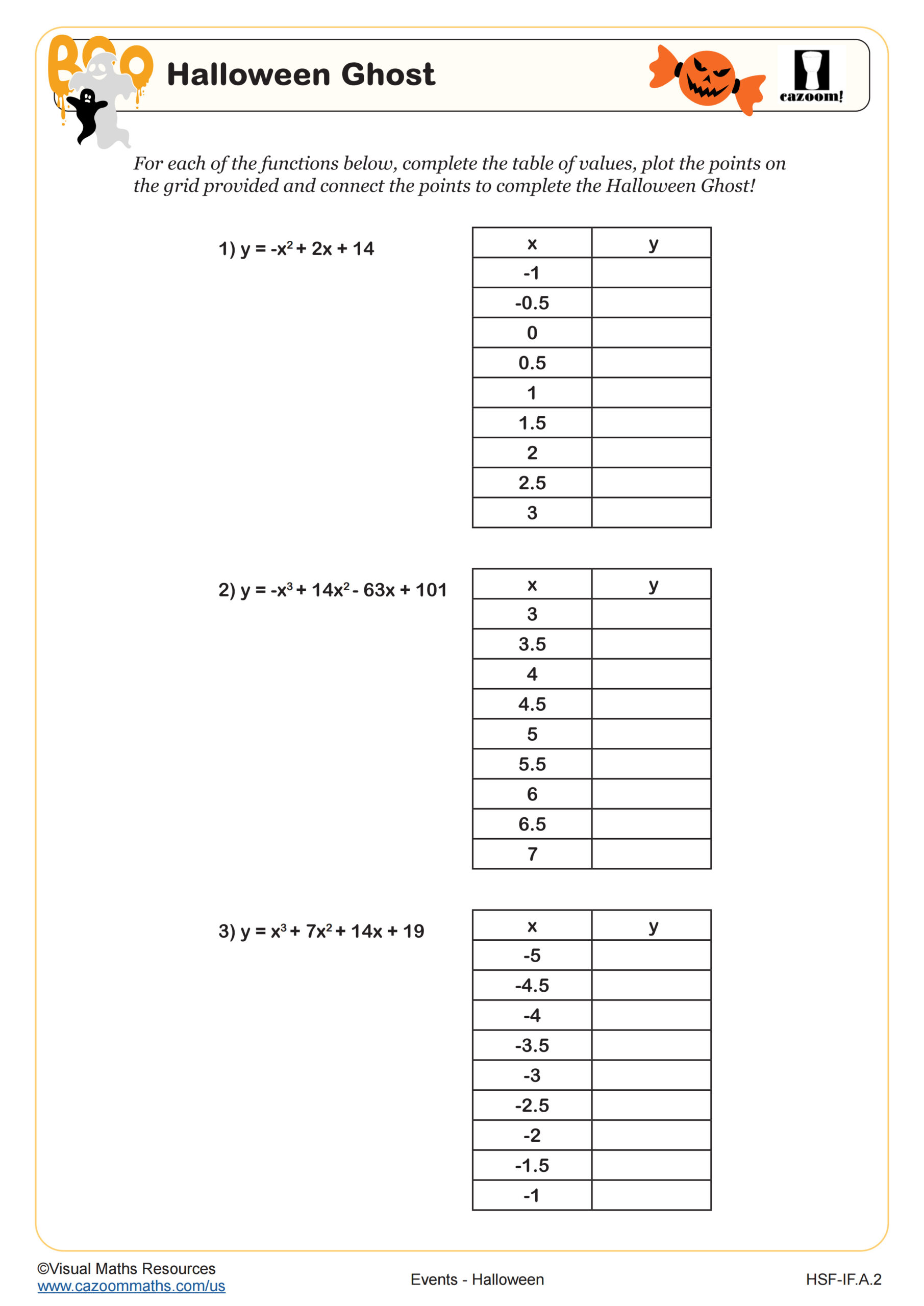 Halloween Ghost Worksheet | Fun and Engaging Algebra II PDF Worksheets ...