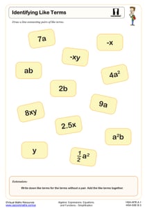 Identifying Like Terms Worksheet | Algebra I PDF Worksheets