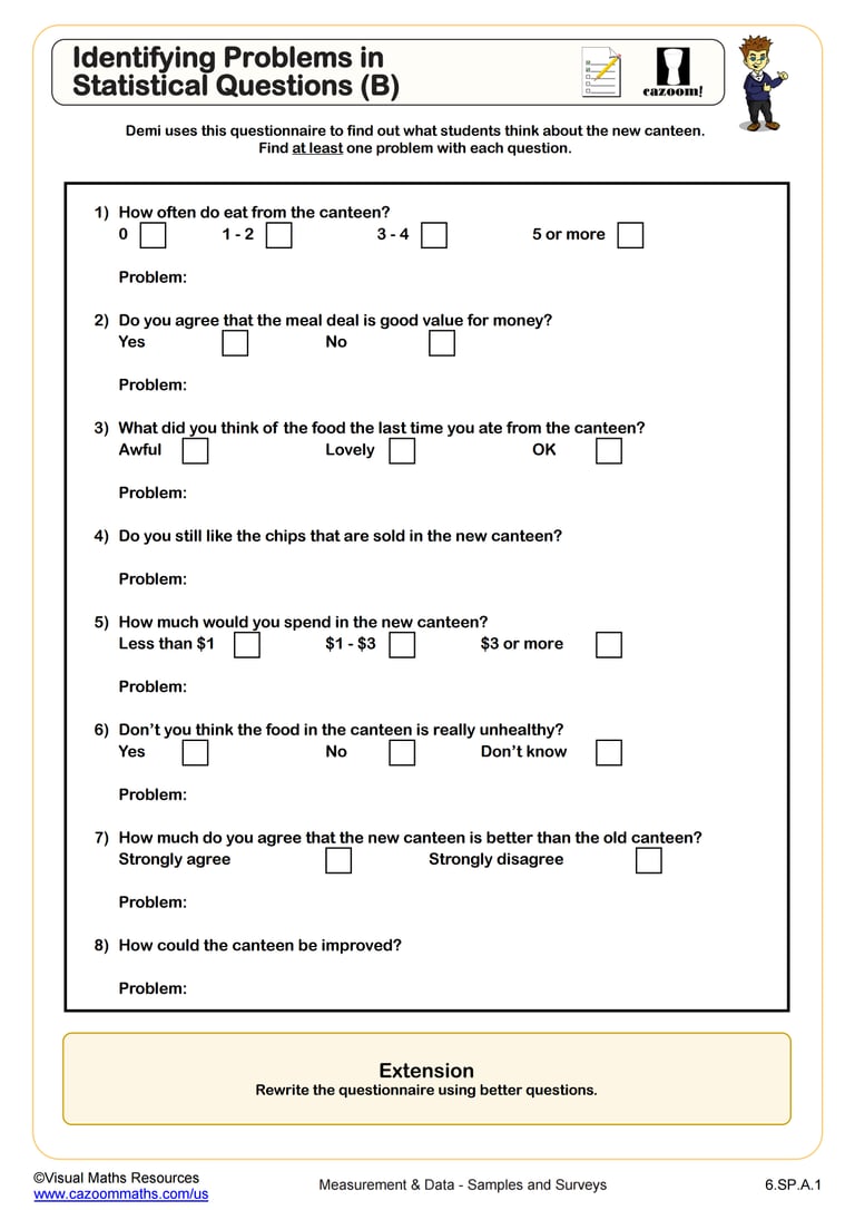 Identifying Problems in Statistical Questions (B) Worksheet | PDF ...