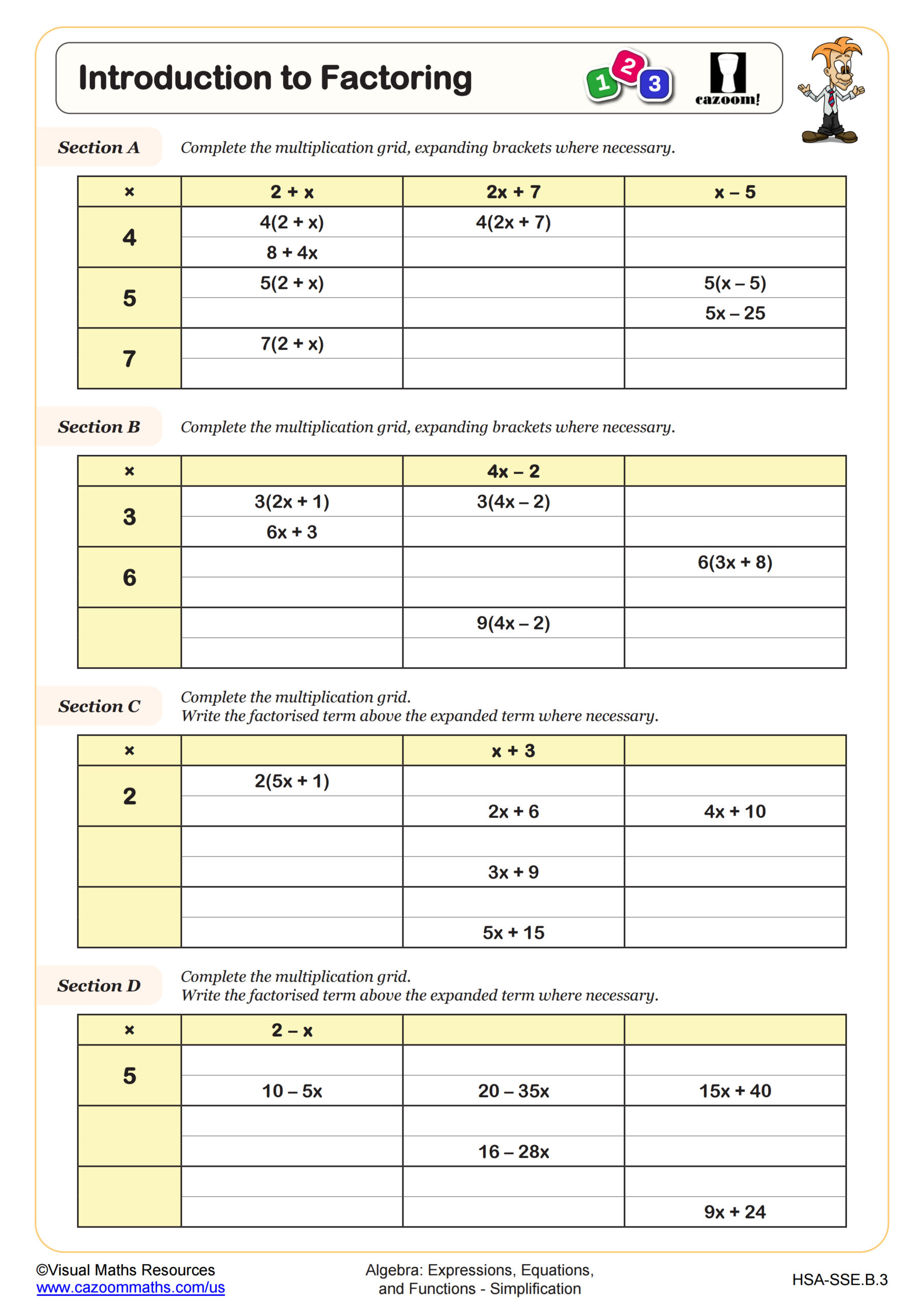 Factoring using GCF Worksheet | PDF Printable Algebra Worksheet ...