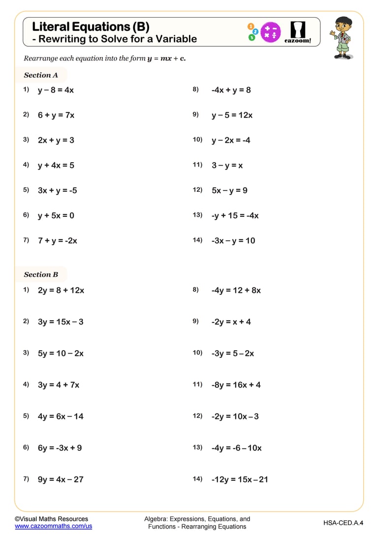 Literal Equations (C) - Rearranging Formula Worksheet | Fun and ...