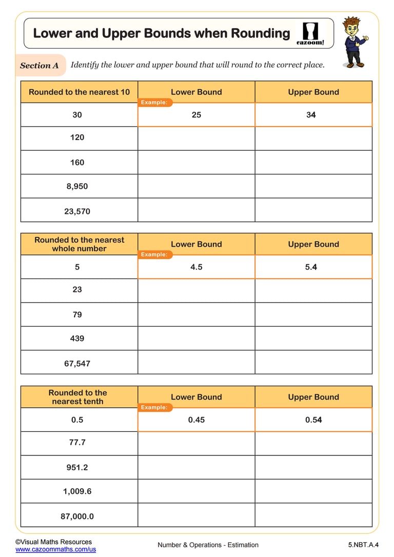 Lower and Upper Bounds when Rounding Worksheet | 2nd Grade PDF Worksheets