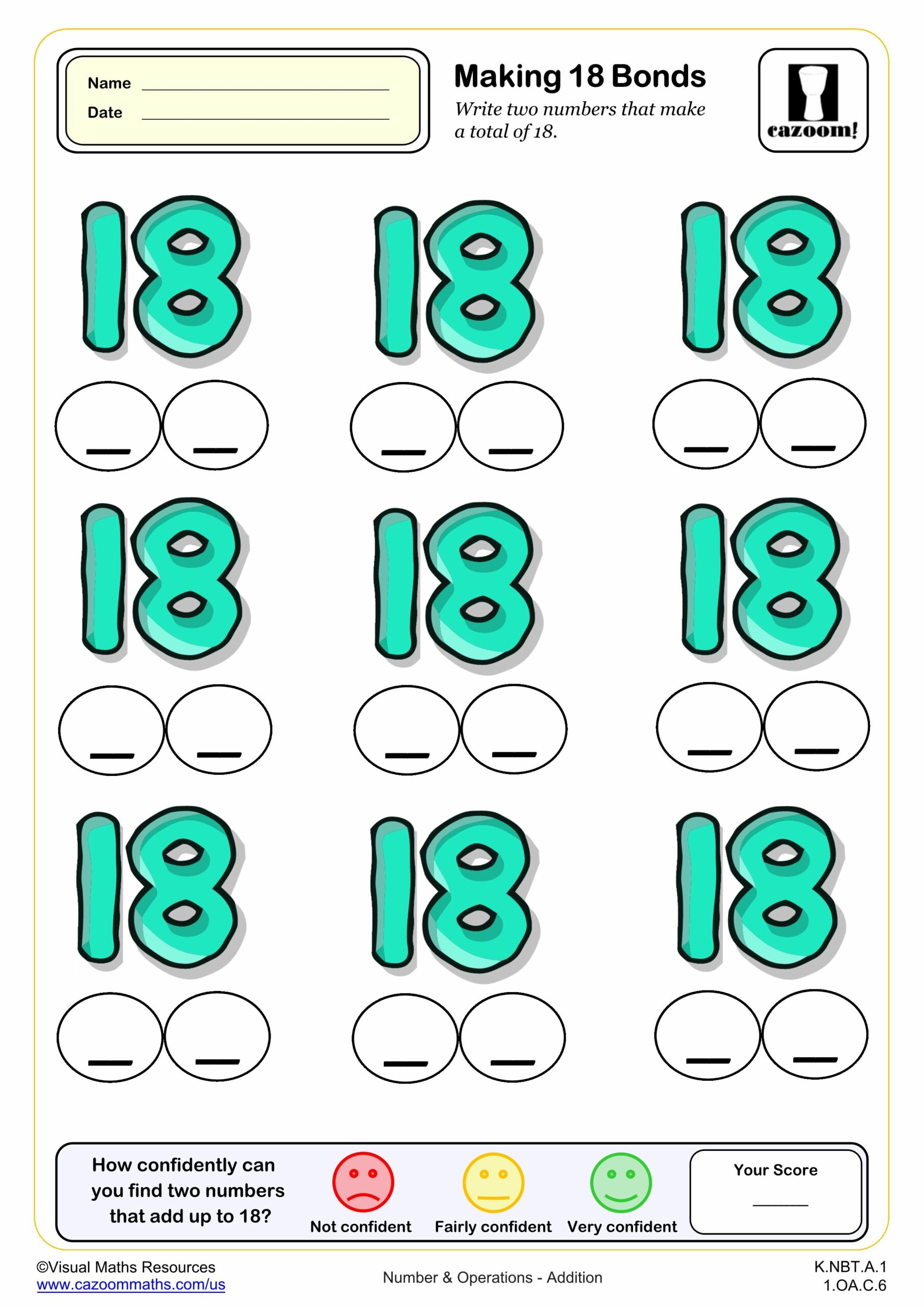 Number Bonds Up to 20 Worksheets | Printable PDF Math Worksheets ...