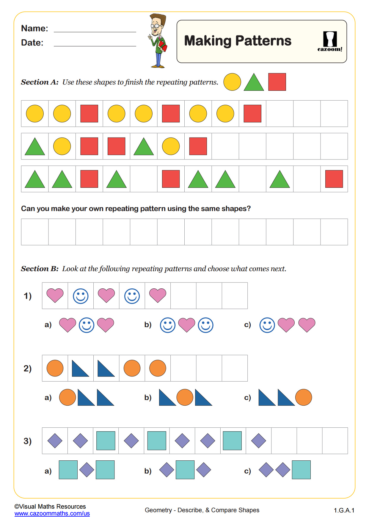Making Patterns | Fun and Engaging 1st Grade PDF Worksheets