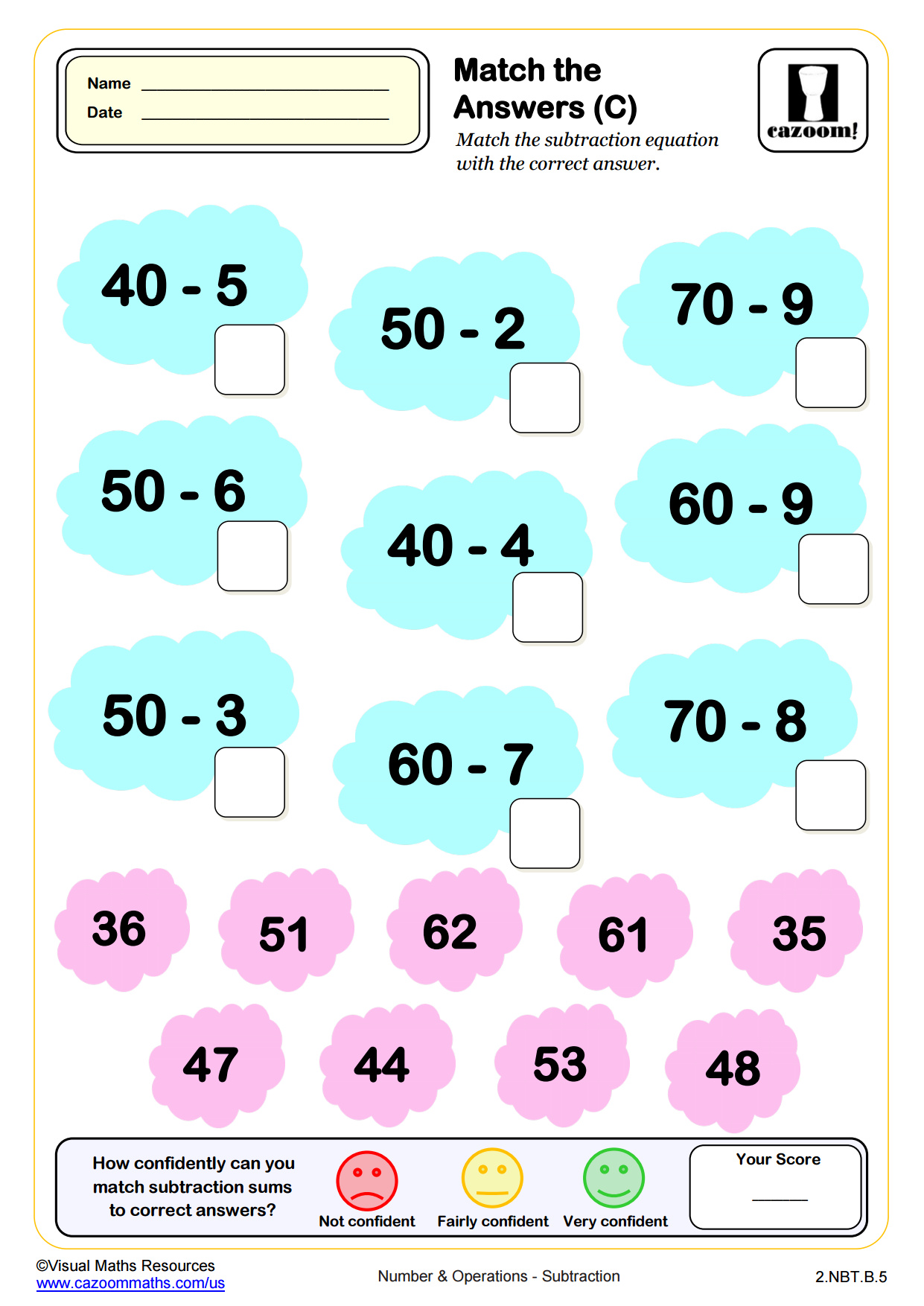 Match the Answers (C) | PDF printable Number and Operations Worksheets ...