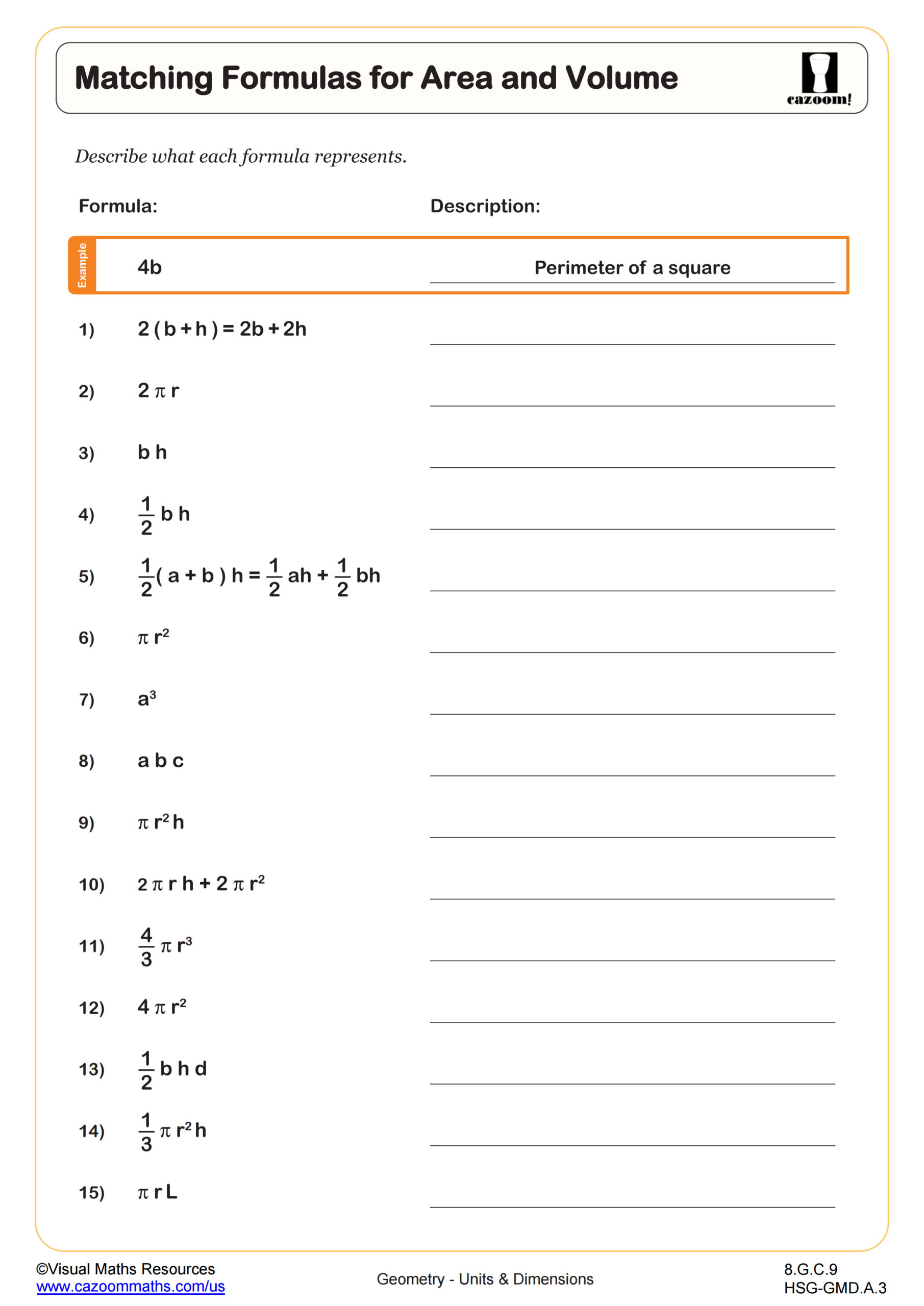 Matching Formulas for Area and Volume Worksheet | Fun and Engaging 8th ...