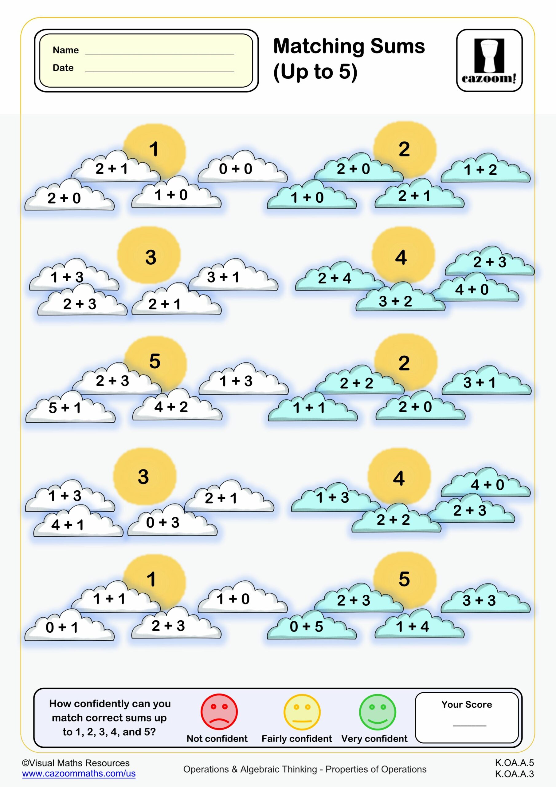 Adding 0-20 Worksheets | Printable PDF Math Worksheets | Cazoom Math