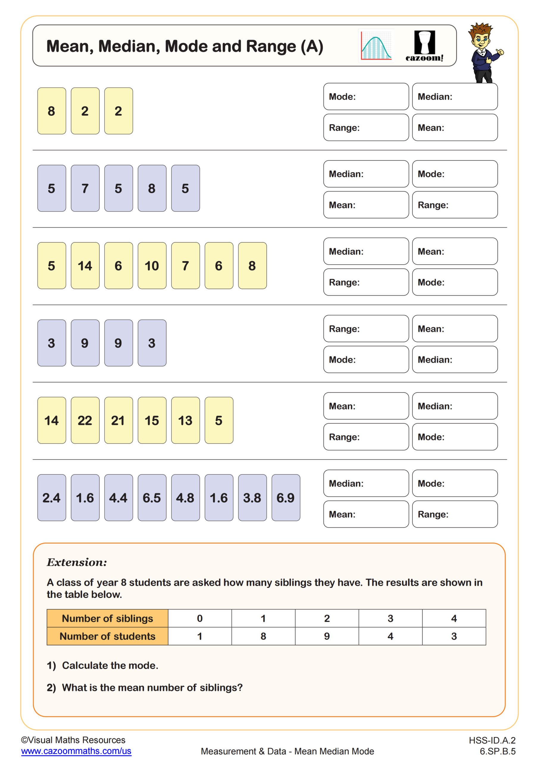 Median and Range Worksheet | PDF Printable Measurement & Data Worksheet ...