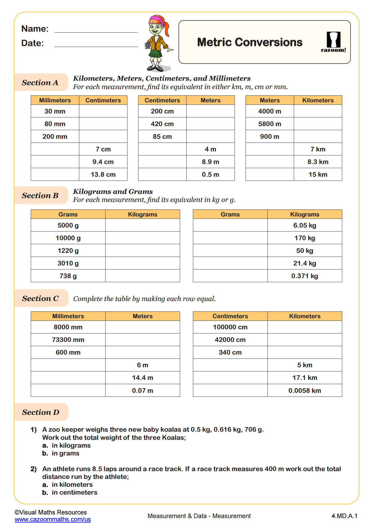 Metric Conversions | Fun and Engaging 4th Grade PDF Worksheets