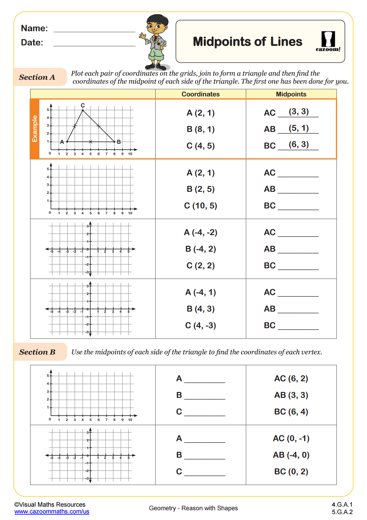 Midpoints of Lines | PDF printable Geometry Worksheets